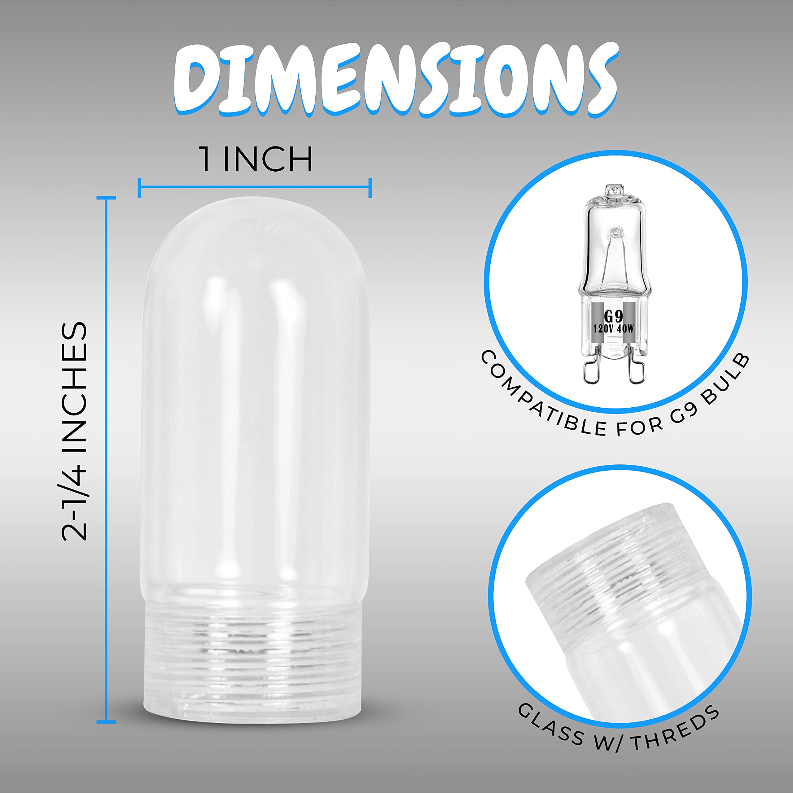 OHLECTRIC Tubular G9 Glass Cover - Threaded Bulb Cover - Sturdy Clear Glass Protectant for Bulb - Heat Resistance Up to 500C - 2.25" - Clear - OL-41332