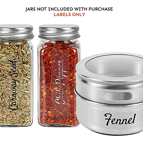 Spice Labels, Waterproof Minimalist Small Spice Jar Decals, Printed Modern Kitchen Herb Organization stickers, Clear Kitchen Pantry labels - Black, White, Silver and Gold (Black, 160 Standard)