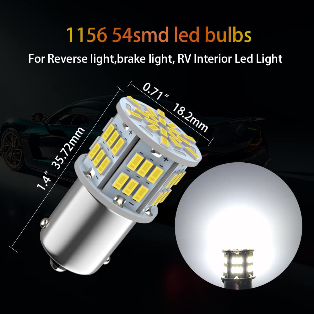 Melphan-Auto 1156 SMD 3014 LED Car Bulbs, 12V-24V, 6pcs, White, BA15S