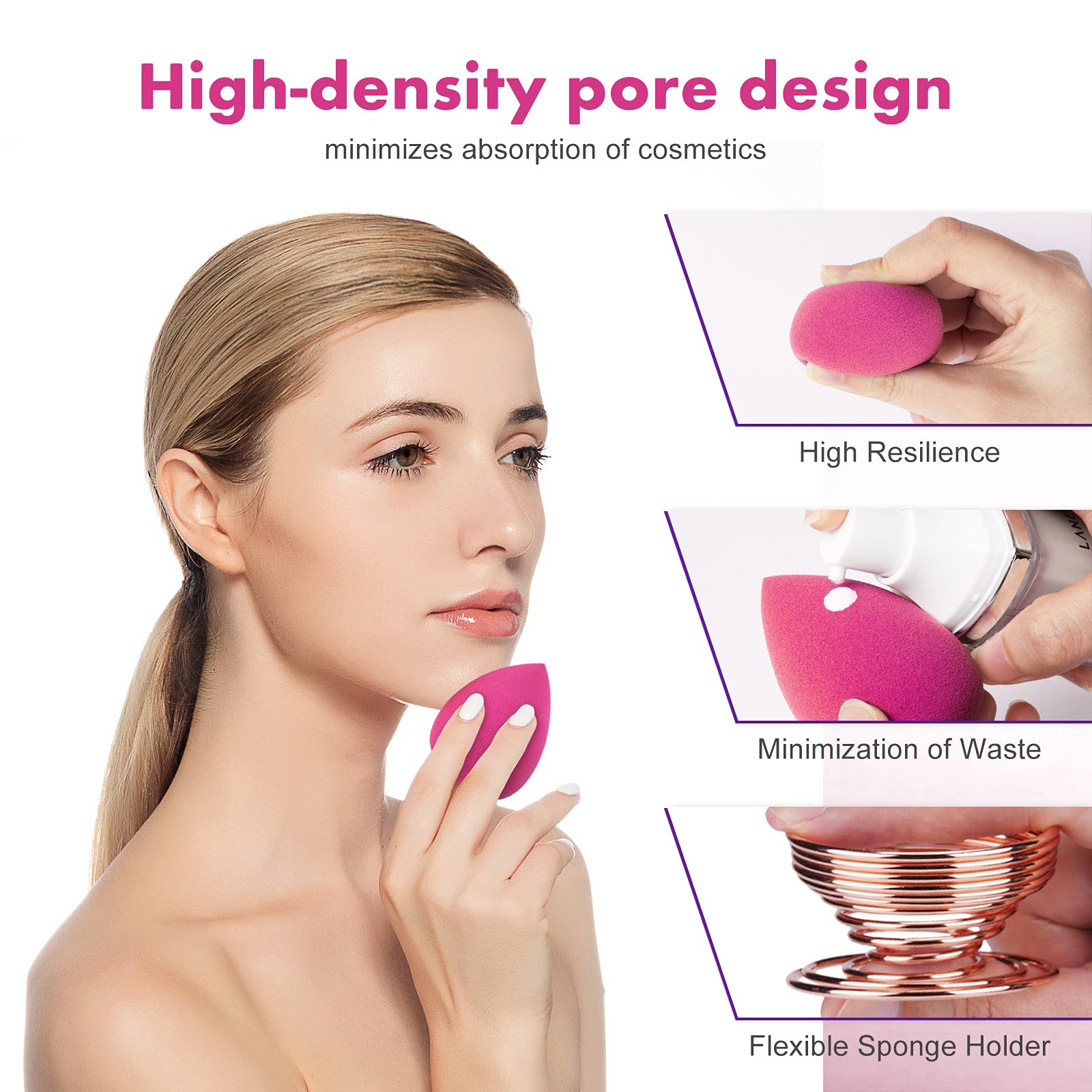 Makeup Sponge Blender Set, Beauty Makeup Sponges Latex-free Blender 5pcs + Beauty Sponge Holder 1pc