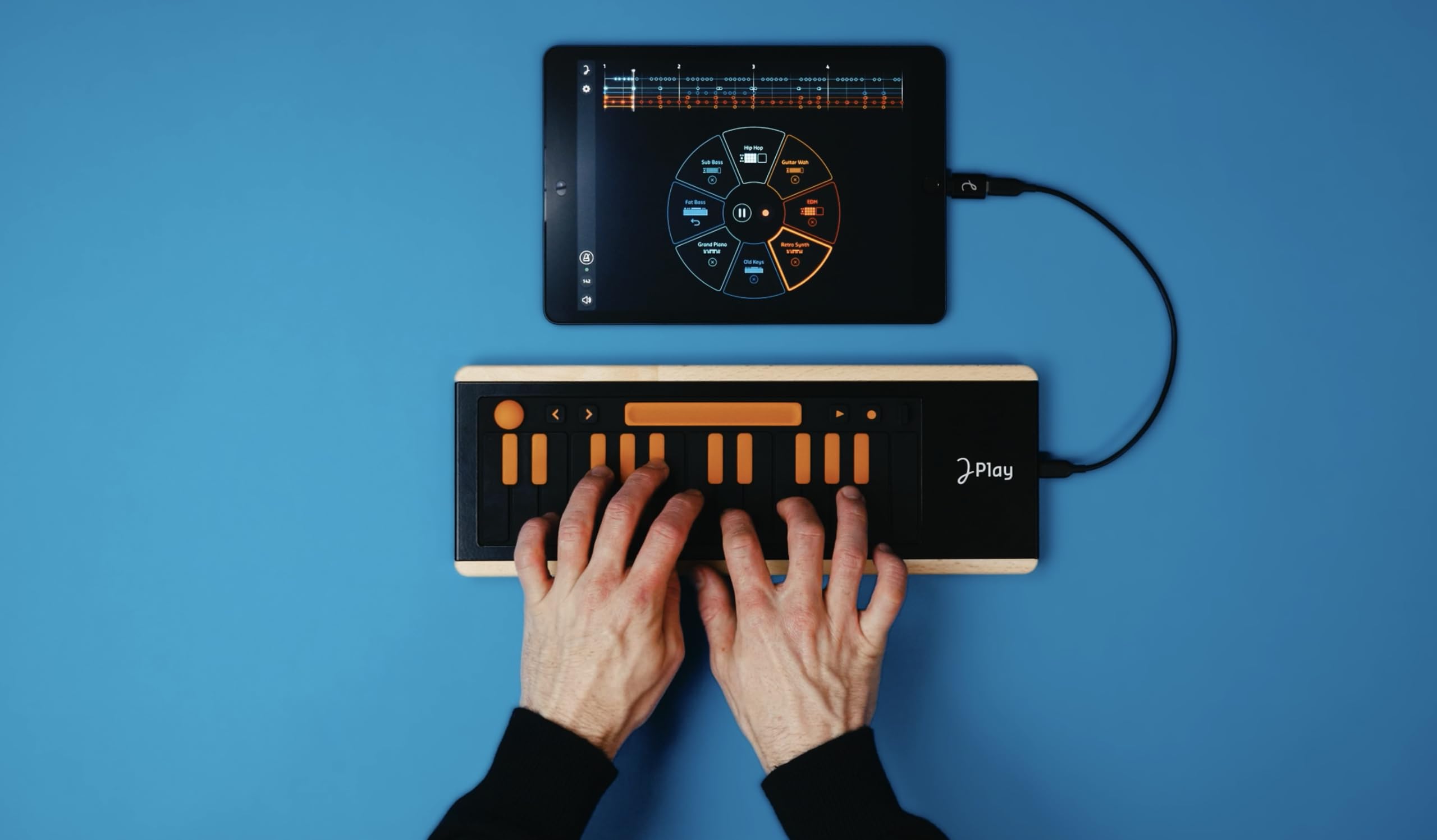 Piano Pad Accessory for J-Play MIDI Controller - 25 Keys and Effect Zone, Dedicated Musical App Included, Plug & Play Music Instrument Fire Edition