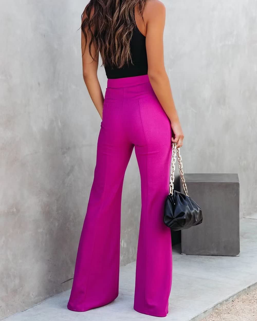 Women Bootcut Yoga Pants Casual High Waist Split Hem Bootleg Leggings Wide Leg Work Pants Rose Red