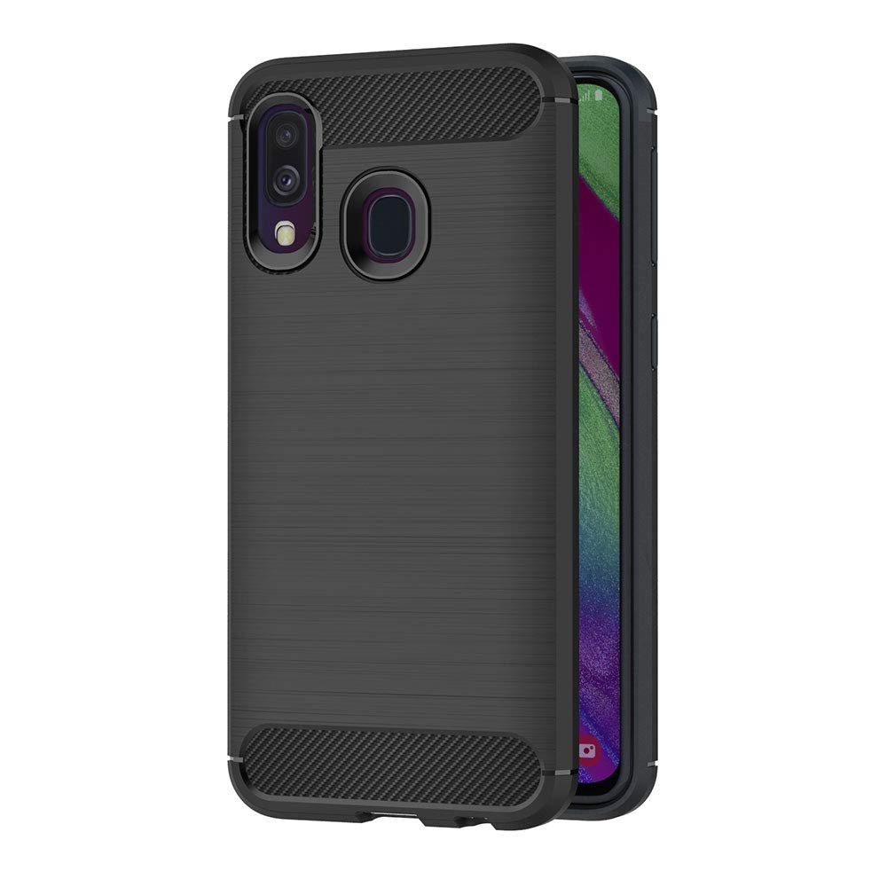 MaiJin Case for Samsung Galaxy A40 (5.9 inch) Soft Silicon Brushed with Texture Carbon Fiber Design Protection Cover (Black)