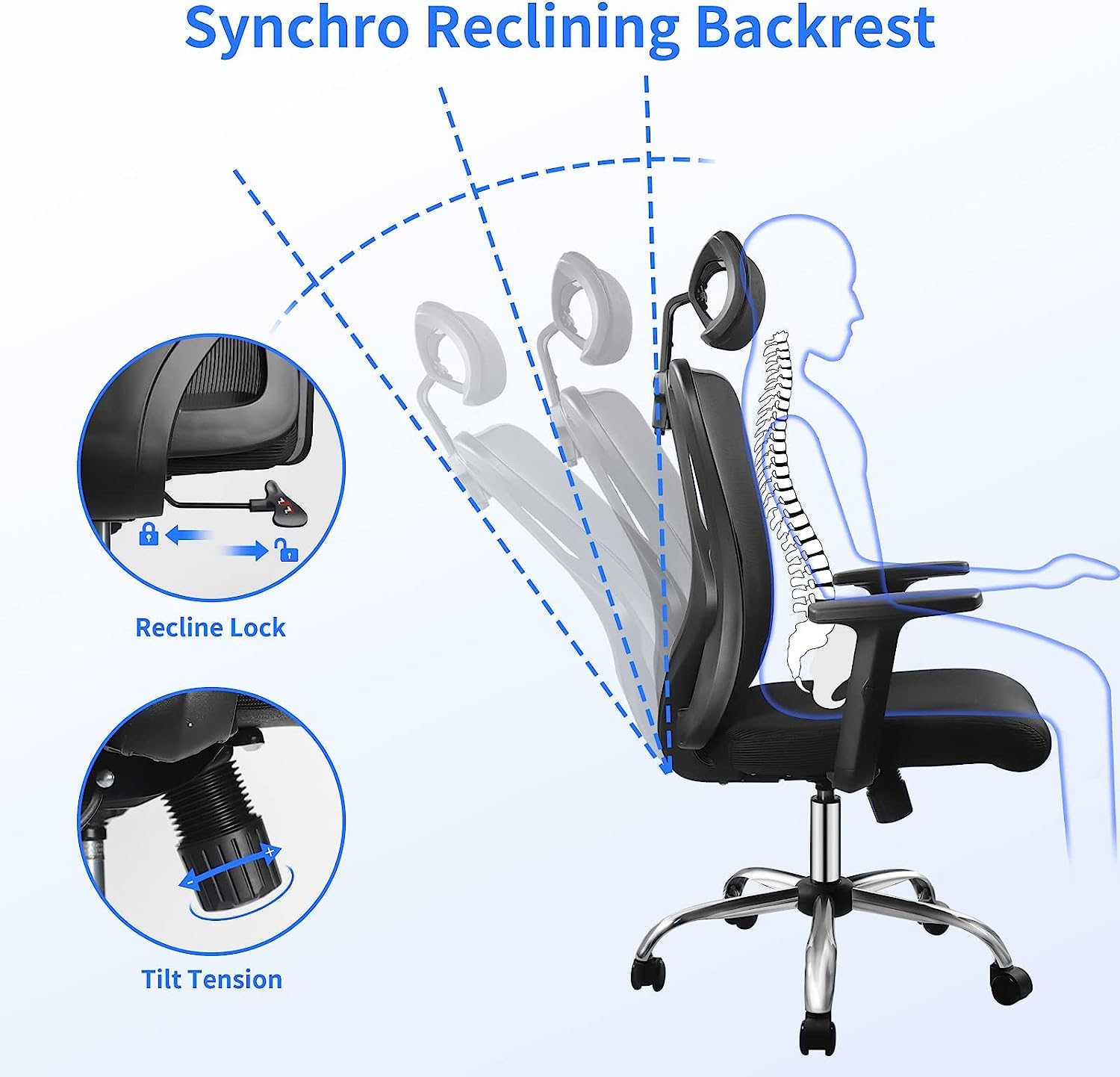 LYJFBD Ergonomic Office Chair Desk Chair with Adjustable Headrest and Armrest Computer Mesh Office Chair with Lumbar Support executive Swivel Chair for Home Office Study Game