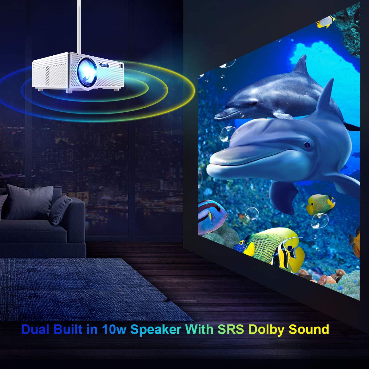 Mini Projector,ONE·MIX Portable Video-Projector, Multimedia Home Theater Movie Projector,Compatible with Full HD 1080P HDMI,VGA,USB,AV,Laptop,Smartphone