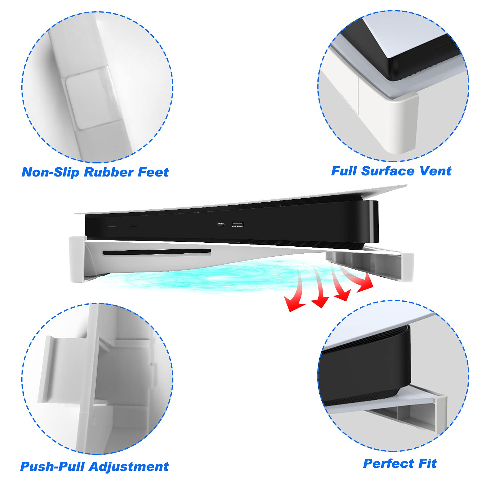 PS5 Horizontal Stand, Base Stand Designed for Playstation 5 Disc & Digital Editions Console, PS5 Accessories Stand Horizontal with Anti-Slip Pad Space Saving and Easy to Install