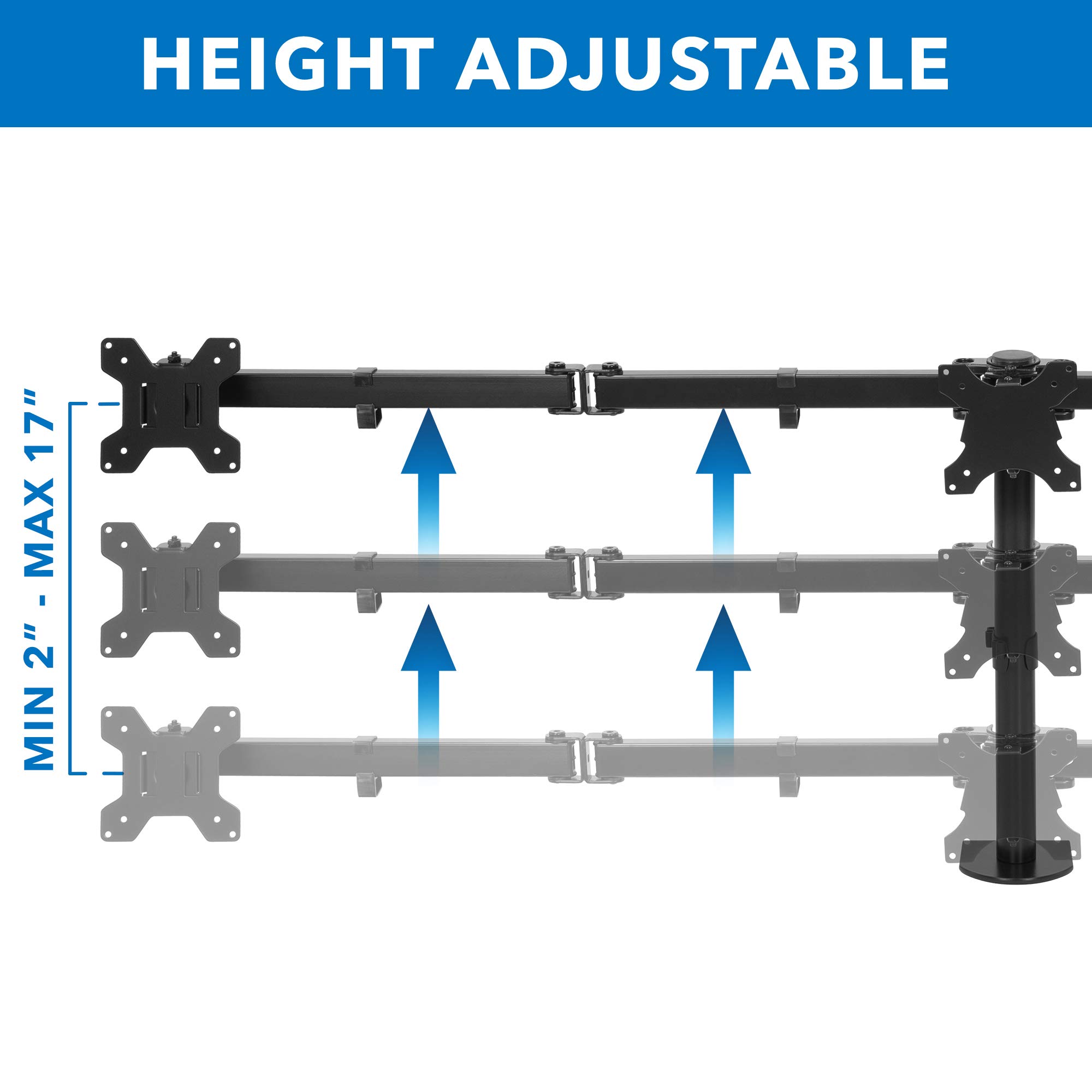 Mount-It! Triple Monitor Mount | 3 Computer Screen Desk Stand with Clamp and Grommet Base Fits Up to 24, 27, 32 Displays | Universal VESA Pattern 75x75 and 100x100