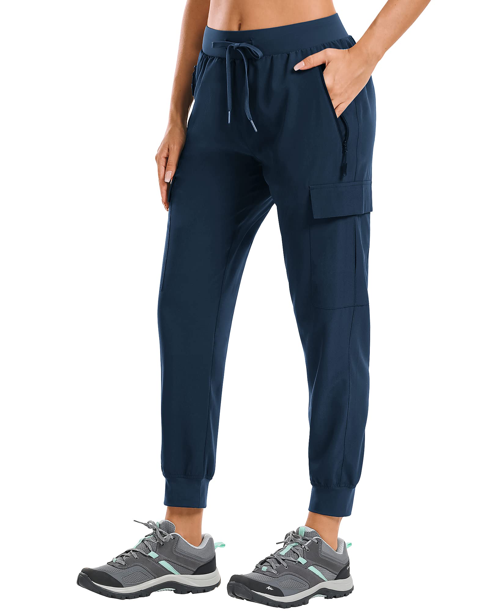 Stelle Womens UPF 50 Lightweight Quick Dry Hiking Cargo Jogger Pants with Zipper Pockets for Outdoor Workout (Navy-26, Small)