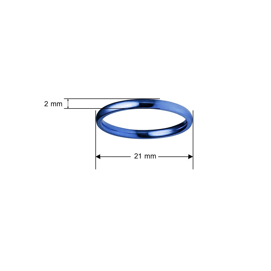 SILVERLINE JEWELRY 2mm Stainless Steel Comfort Fit Unisex Wedding Engagement Band Stacking Ring Set of 3 Rings/Blue, Size 5.5
