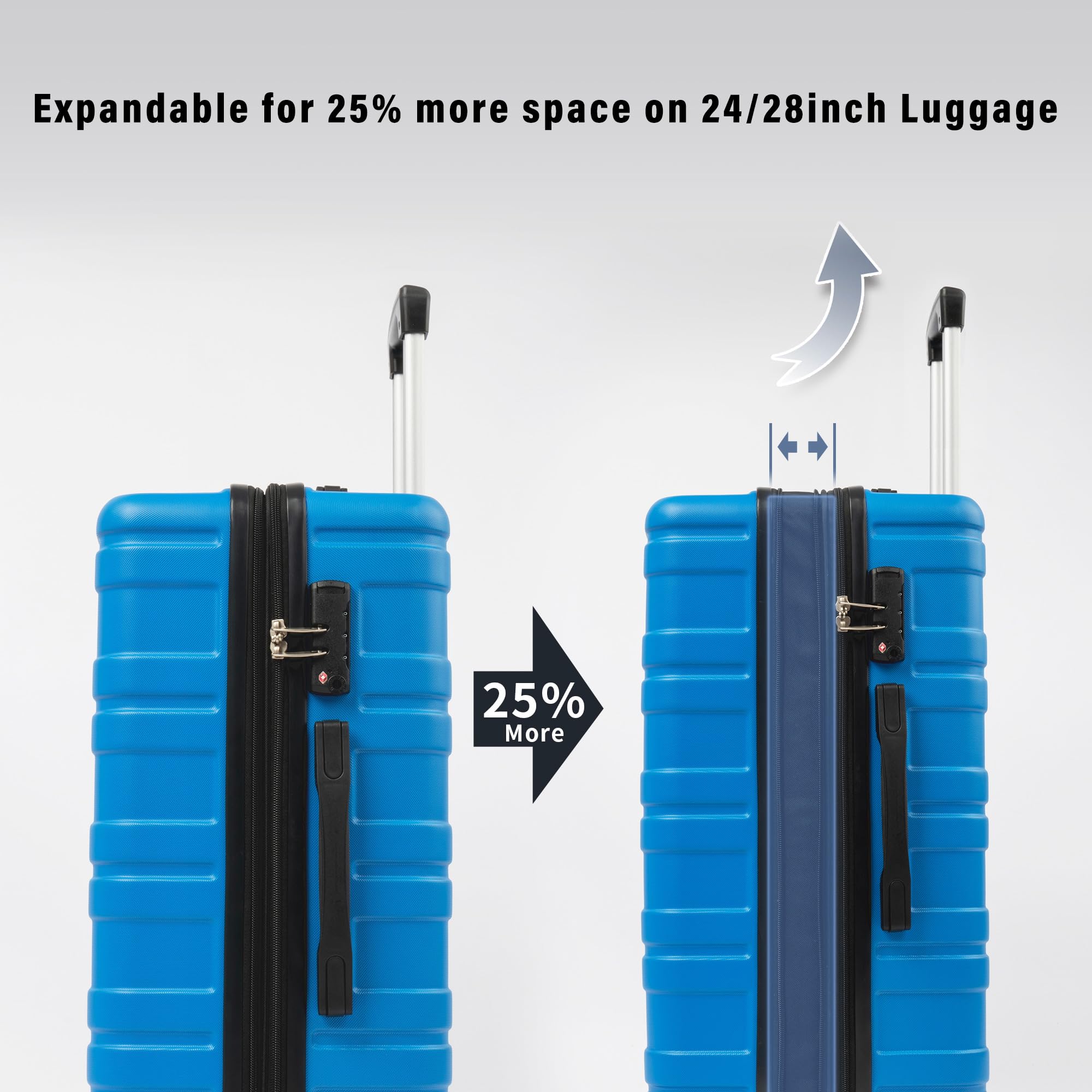 Merax Unisex-Adult (Novelty and Luggage Spinner Expandable Hardshell Lightweight Abs Suitcase 20”24”28”, 3 Pcs Set-Blue, One_Size