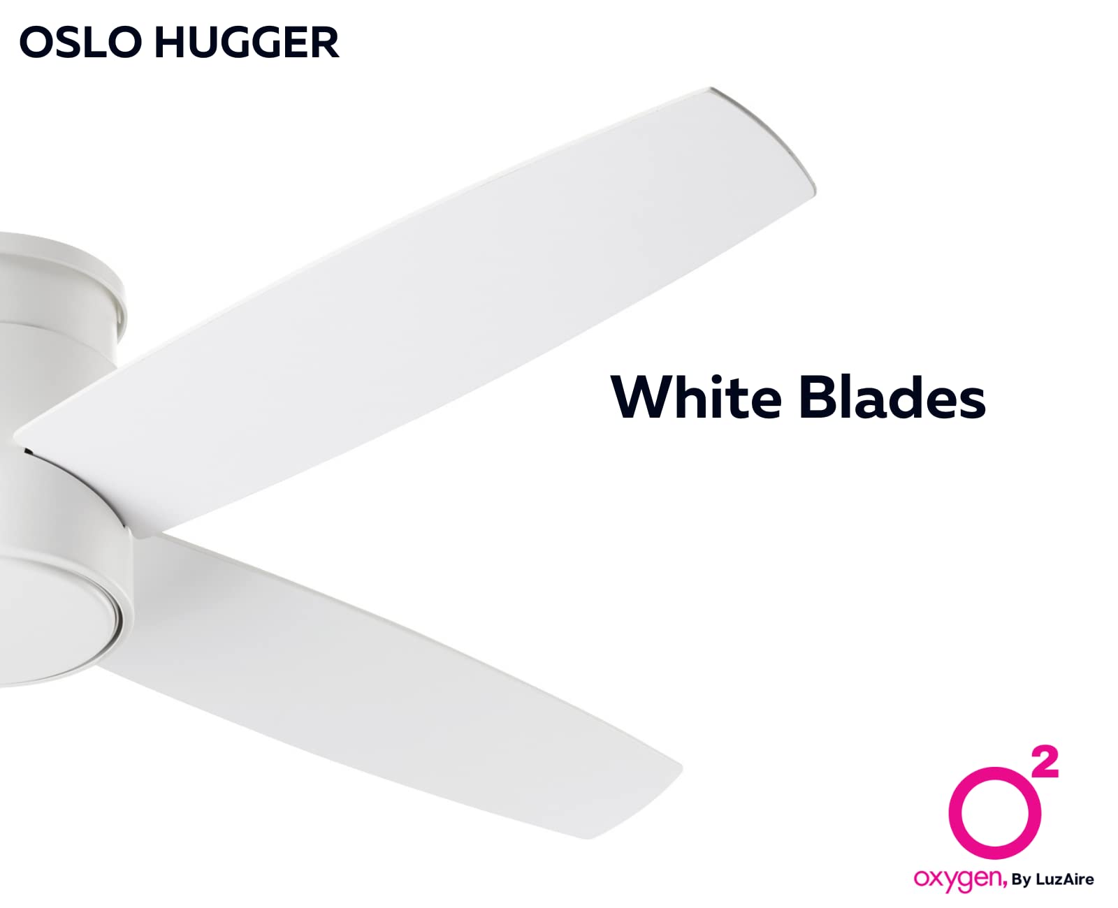 LUZAIRE DESIGN Oxygen 3-102-6 | Oslo 52" Four Blade Hugger I Modern Ceiling Fan β White | Three Speed Reversible Motor With Optional Remote Control | Damp-Rated (52 Inch, White)