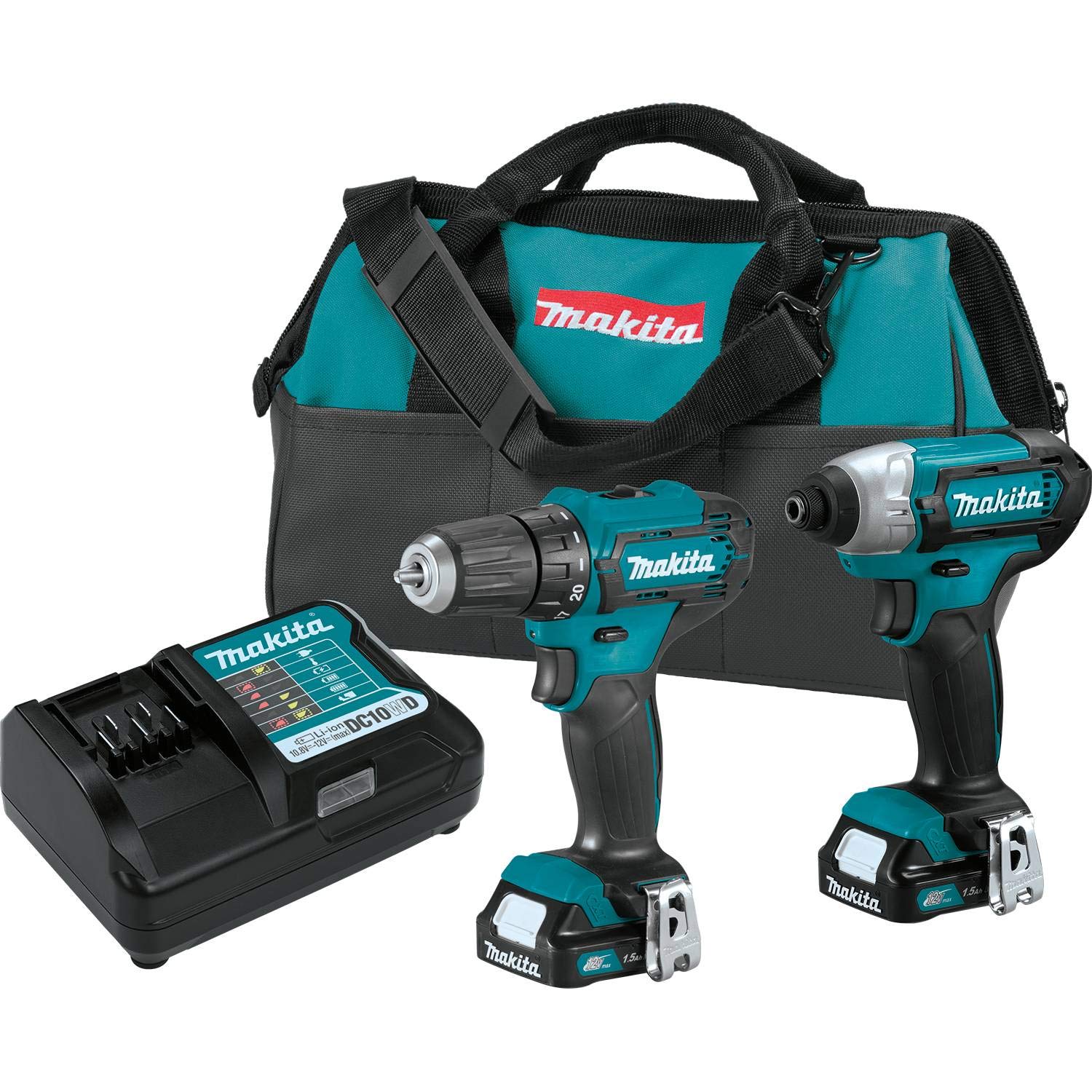 Makita CT232 12V max CXT® Lithium-Ion Cordless 2-Pc. Combo Kit (1.5Ah) & T-01725 Contractor-Grade Bit Set, 70-Pc.