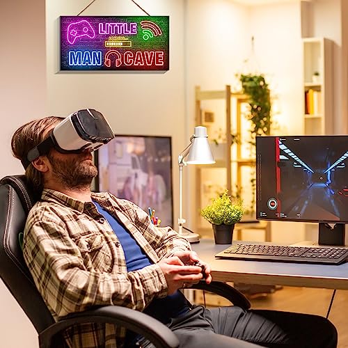 Neon Gaming Decor for Boys Room Wooden, Neon Gaming Wooden Door Sign for Gamer Room Decor, Boys Decorations for Bedroom Nursery Playroom Wall Art (6"x12")