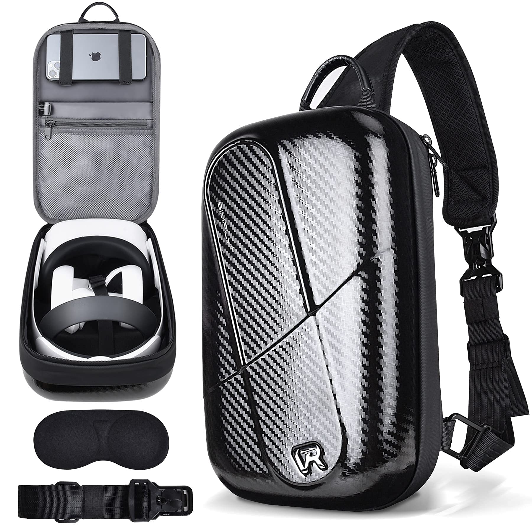 SIMPLY + Detachable Case for Oculus Quest 2/Elite Strap Hard Case VR Gaming Headset/Touch Controllers Accessories, Carrying Case for Oculus Quest 2 Bag, Accessory Bundle Case for Travel&Storage-Black