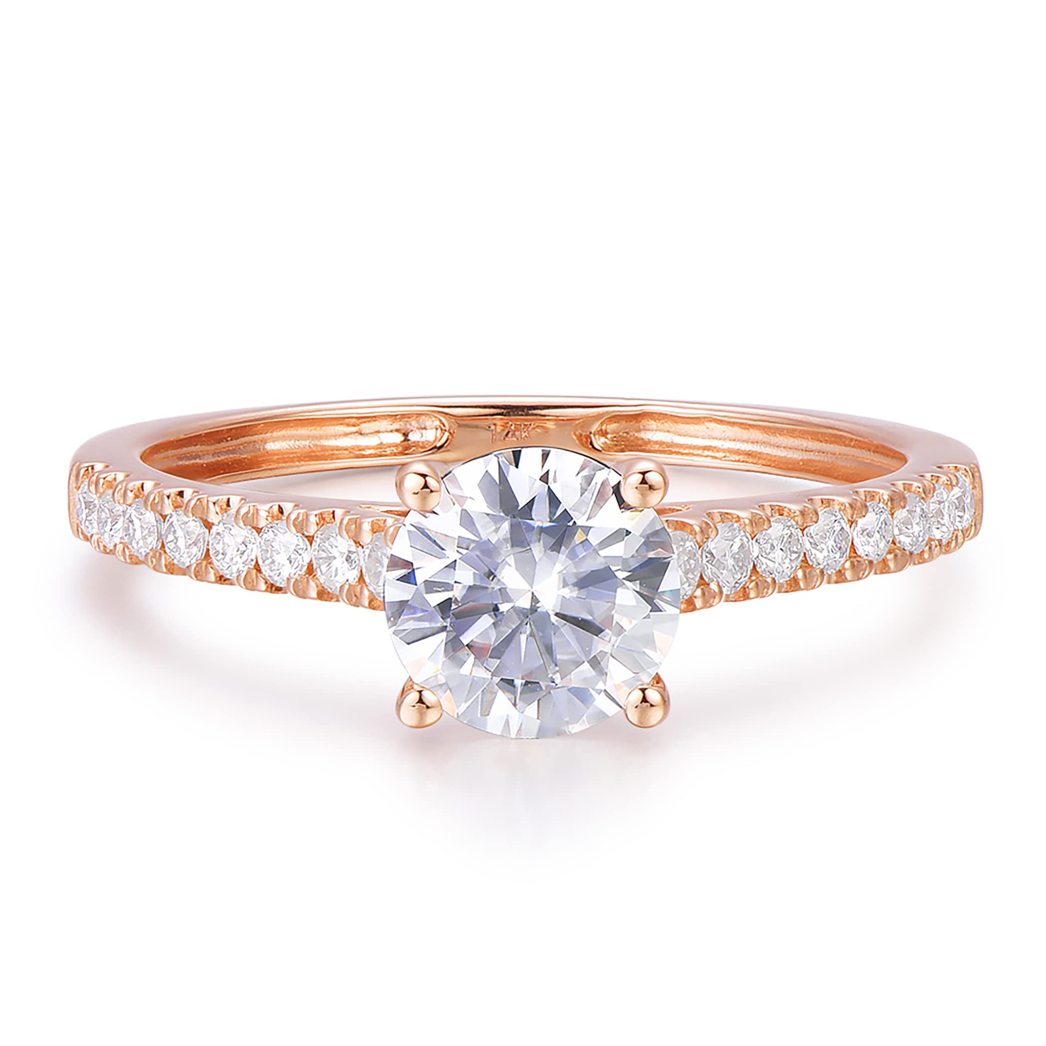 Oiney 14K Gold 1ct Round Brillint Cut D Color Classic Moissanite Engagement Ring (Rose-Gold, 8)