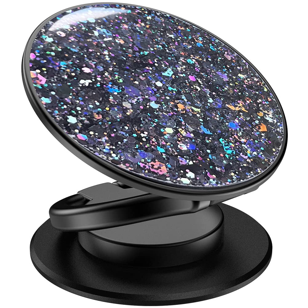MonIdea Phone Grip Holder, Phone Ring Holder Finger Kickstand, Foldable & Adjustable Metal Cell Phone Rings Gripper Stand Work with Magnetic Car Mount for iPhone Samsung &Other Phones - Black Seashell