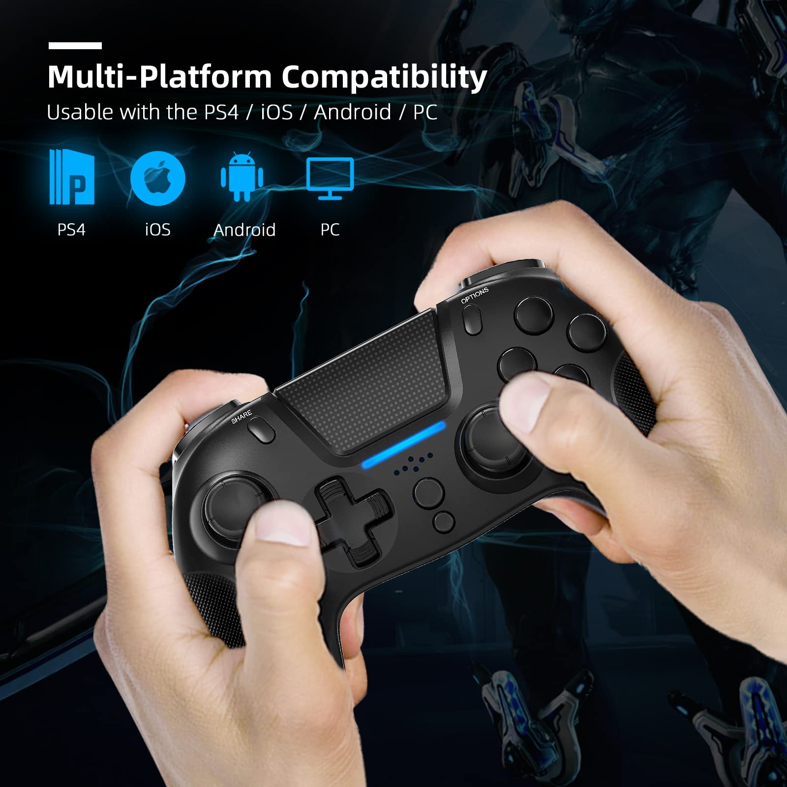 NexiGo Q500 Elite PS4 Controller with Back Buttons, Turbo, Dual Vibration, Gyro Axis, Bluetooth, Programmable Buttons, Built-in Speaker, for PlayStation 4 / iOS14 / Android/PC, Black