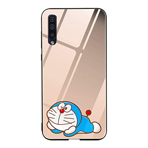 Luxury Phone Case for Samsung Galaxy A40 Cover,9H Tempered Glass Back Cover Soft Silicone Anti Scratch Bumper Design LB-148 Anime Doraemon Protective Case