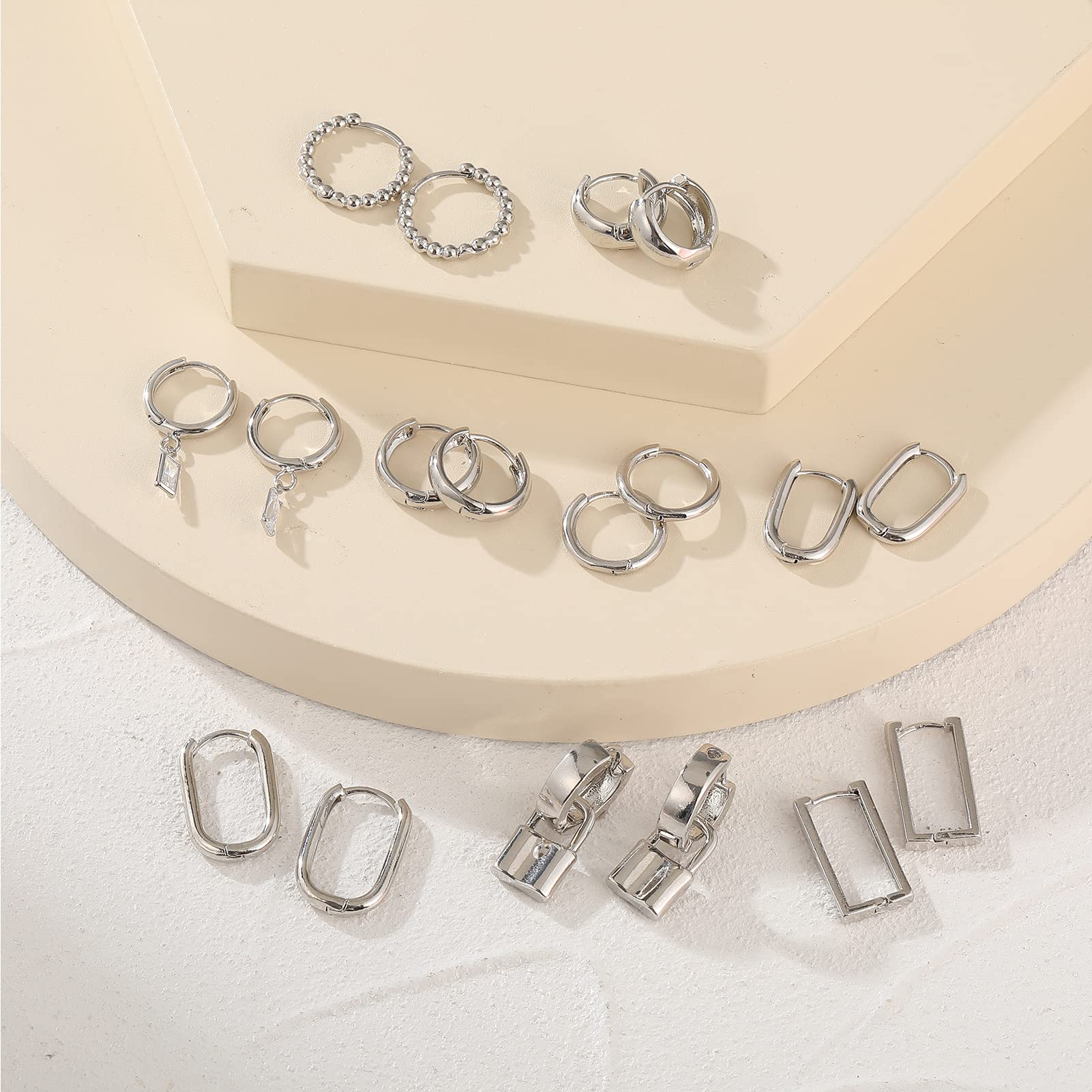 Small Gold Huggie Hoop Earrings Set for Women, Hypoallergenic Twisted Cartilage Hoops, Tiny Silver Hoop Earrings Jewelry for Multiple Piercing (1-1-5)
