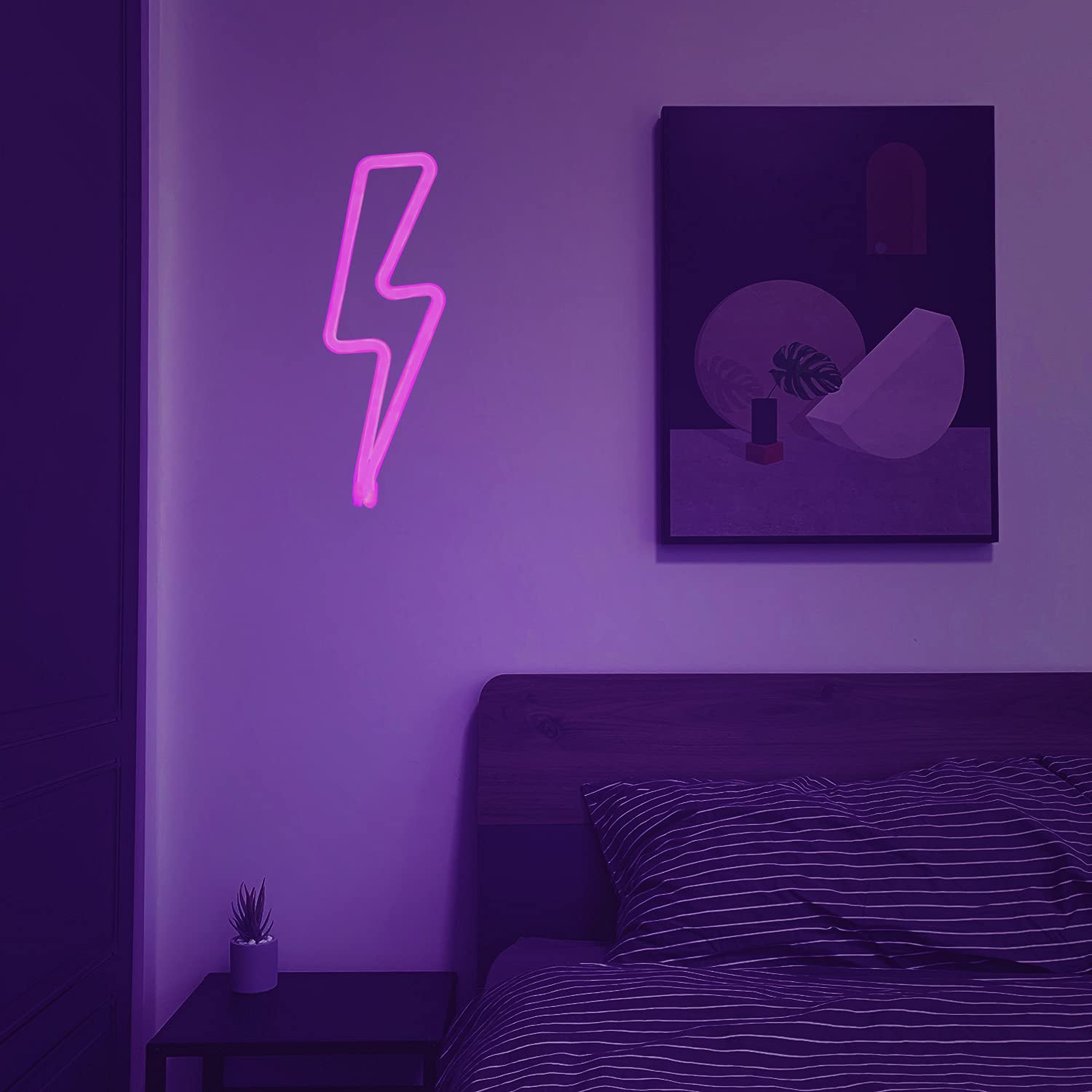 Neon Signs Lightning Bolt Pink Battery Operated & USB Powered LED Decorative Night Lights Lit Up Wall Art Decor for Gaming,Man Cave,Kid's Room,Dorm,Office,Bar,Wedding,Party Decoration(SDF)