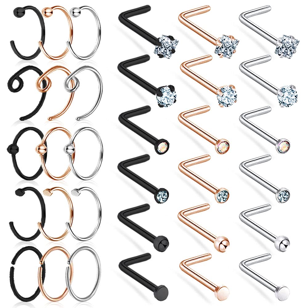 Nose Stud L Shaped Nose Ring Hoop Stainless Steel Nose Piercing Jewelry Hoop Nose Rings for Women Men
