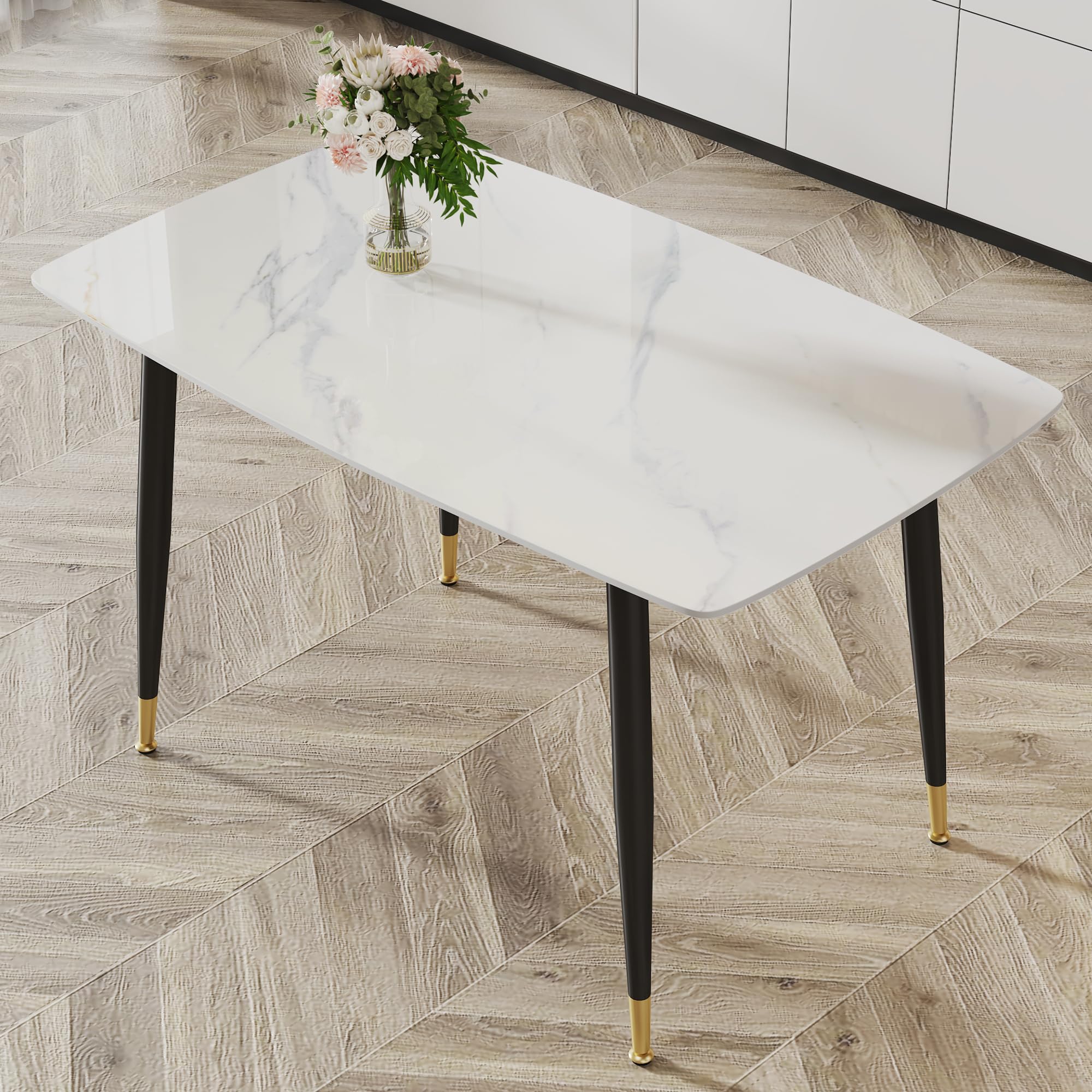 Maotifeys 5 Piece Dining Table Set, Dining Chairs Set of 4, Modern Kitchen Tables Top with Sintered Stone, Metal Base & Legs for Kitchen Dining Room (White5)