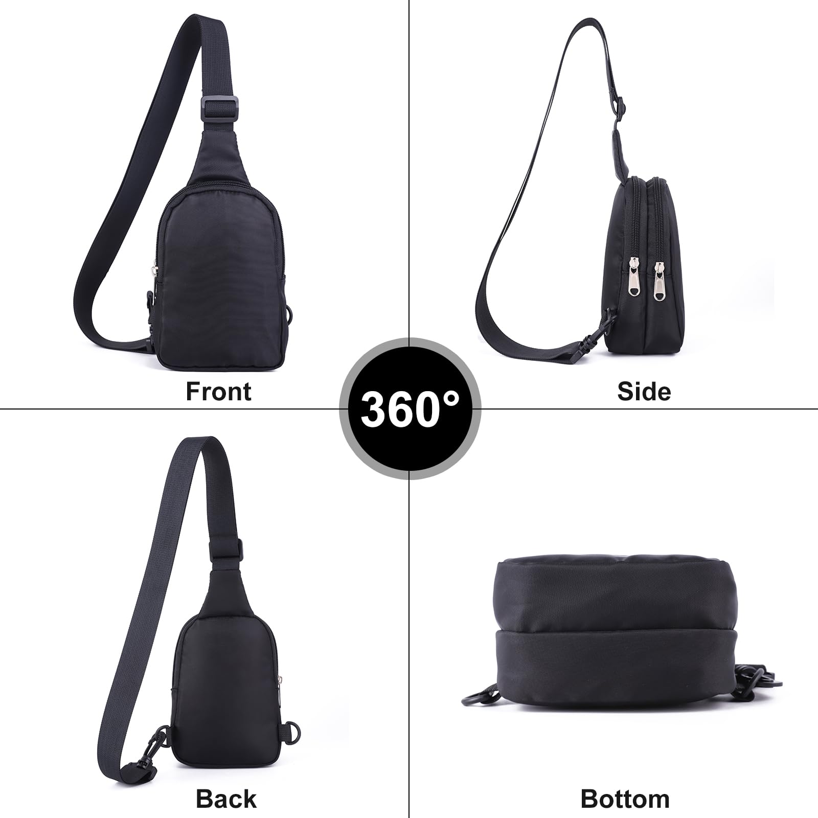 Mini Sling Bag, Casual Crossbody Bags for Women, Fanny Pack with Adjustable Strap, Black
