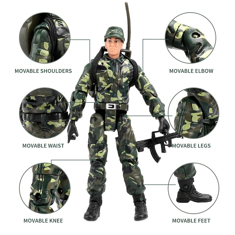 ViiKONDO 3.75 inch Action Figure Playset (2Pcs/Set) 1/18 Scale PLA World Peacekeeper Army Ranger Flexible Toy Soldier with Detachable Weapon Accessories (Team A)