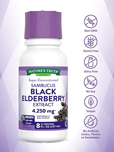 Nature's Truth Black Elderberry Extract 4250mg | 8 oz Syrup | Super Concentrated Sambucus Supplement | Vegan, Non-GMO, Gluten Free