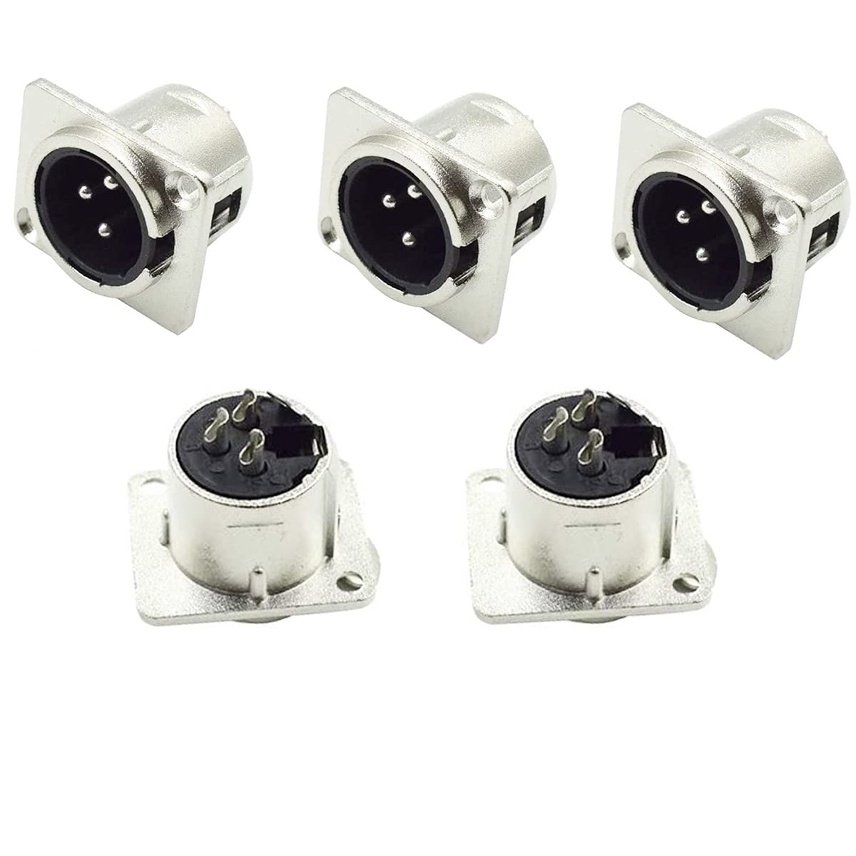 priaolker 4 Pin XLR Female Socket Metal Panel Mount Chassis Microphone Audio Jack D-Type Connector Adapter, Pack of 5
