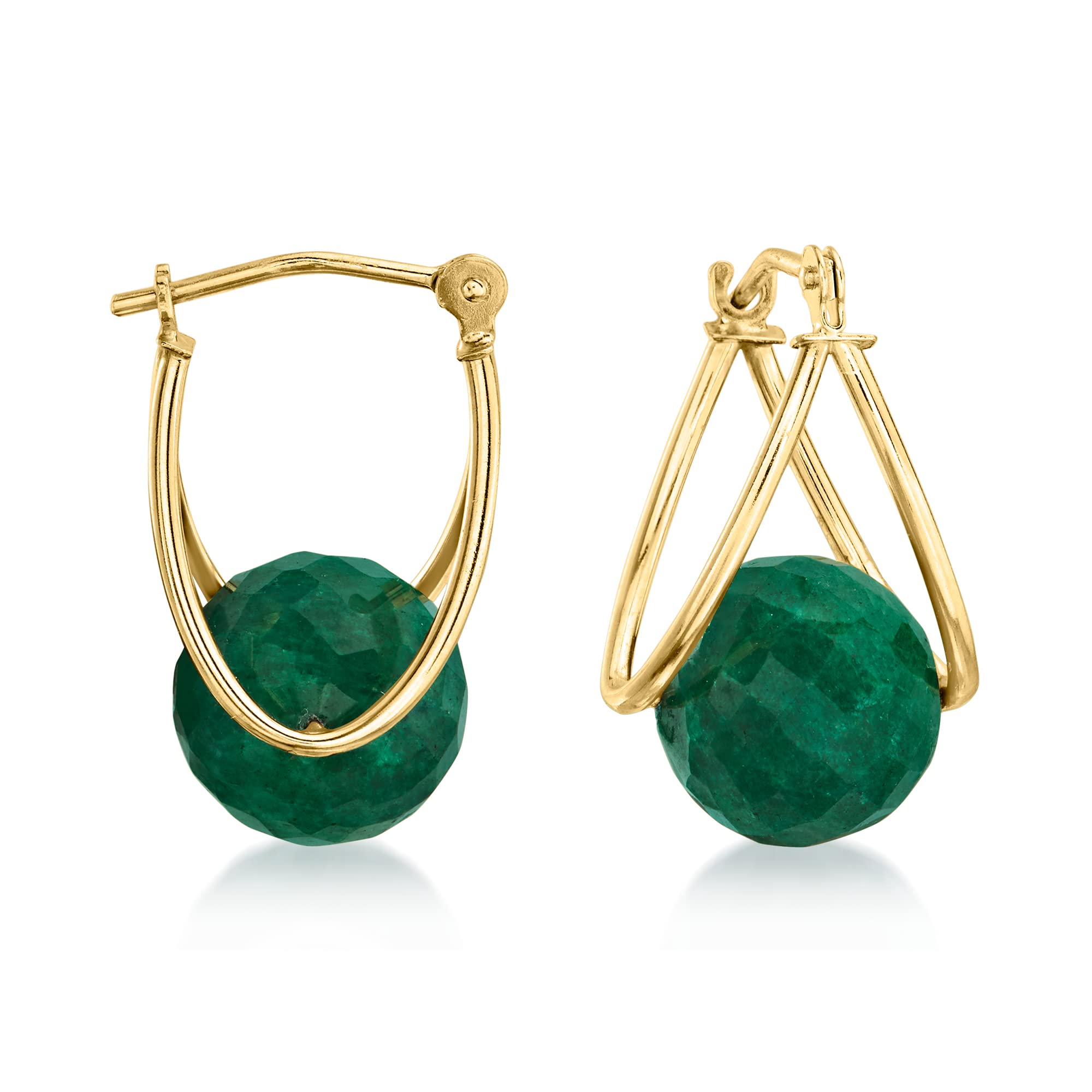 Ross-Simons Gemstone Bead Double-Hoop Earrings in 14kt Yellow Gold