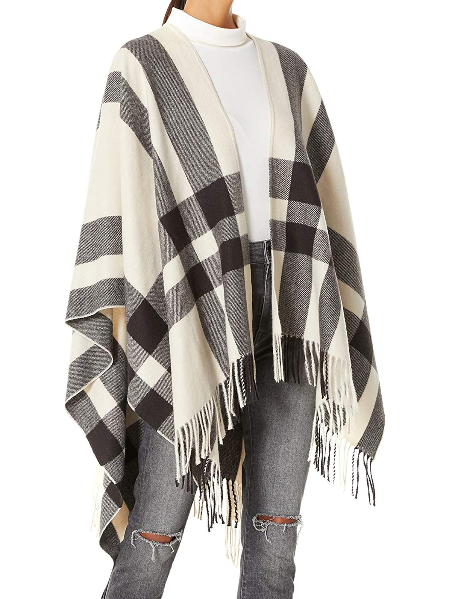 Moss Rose Women's Travel Plaid Shawl Wrap Open Front Poncho Cape for Fall Winter Holiday Gift