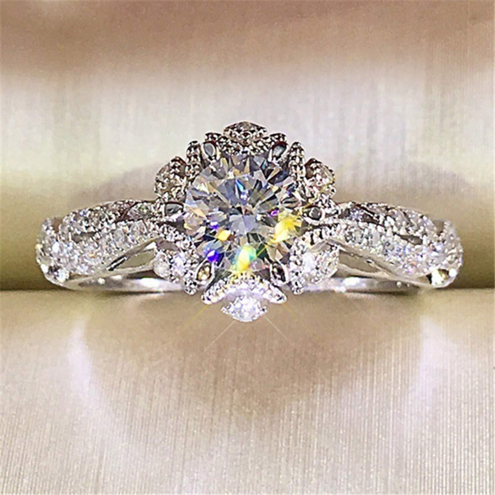 Women Hollow Ring Wedding Engagement Jewelry Accessories Rings (Silver, 11)