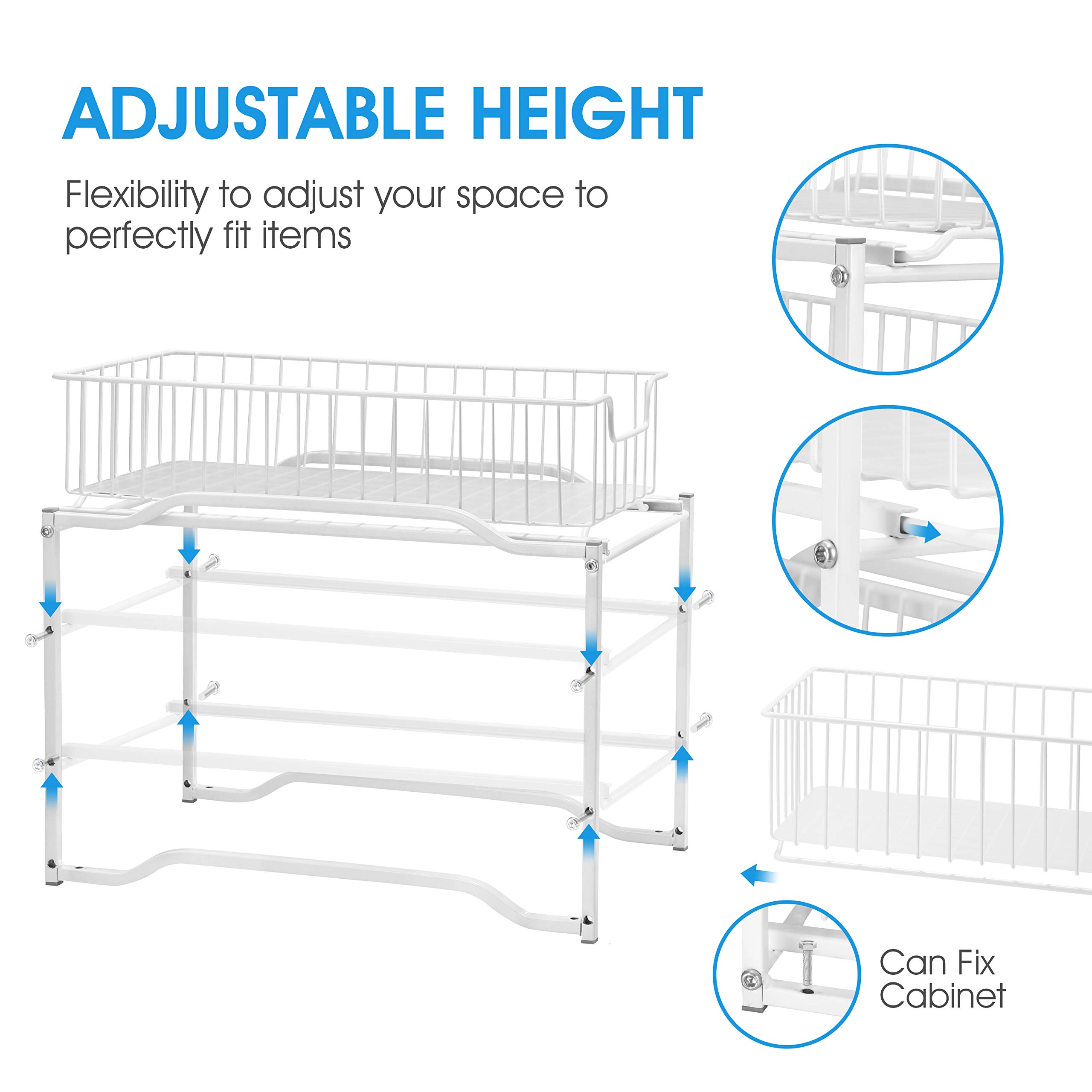 Simple Trending 2 Tier Stackable Under Sink Cabinet Organizer with Sliding Storage Drawer, White