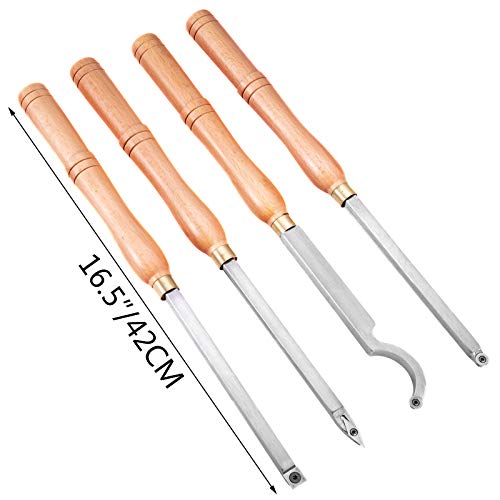 VEVOR Wood Turning Tools for Lathe 4 PCS Set, Carbide Lathe Tools with Diamond Shape, Round, Square Cutters, Turning Lathe Chisels with Comfortable Grip Handles Lathe Tools for Craft DIY Hobbyists