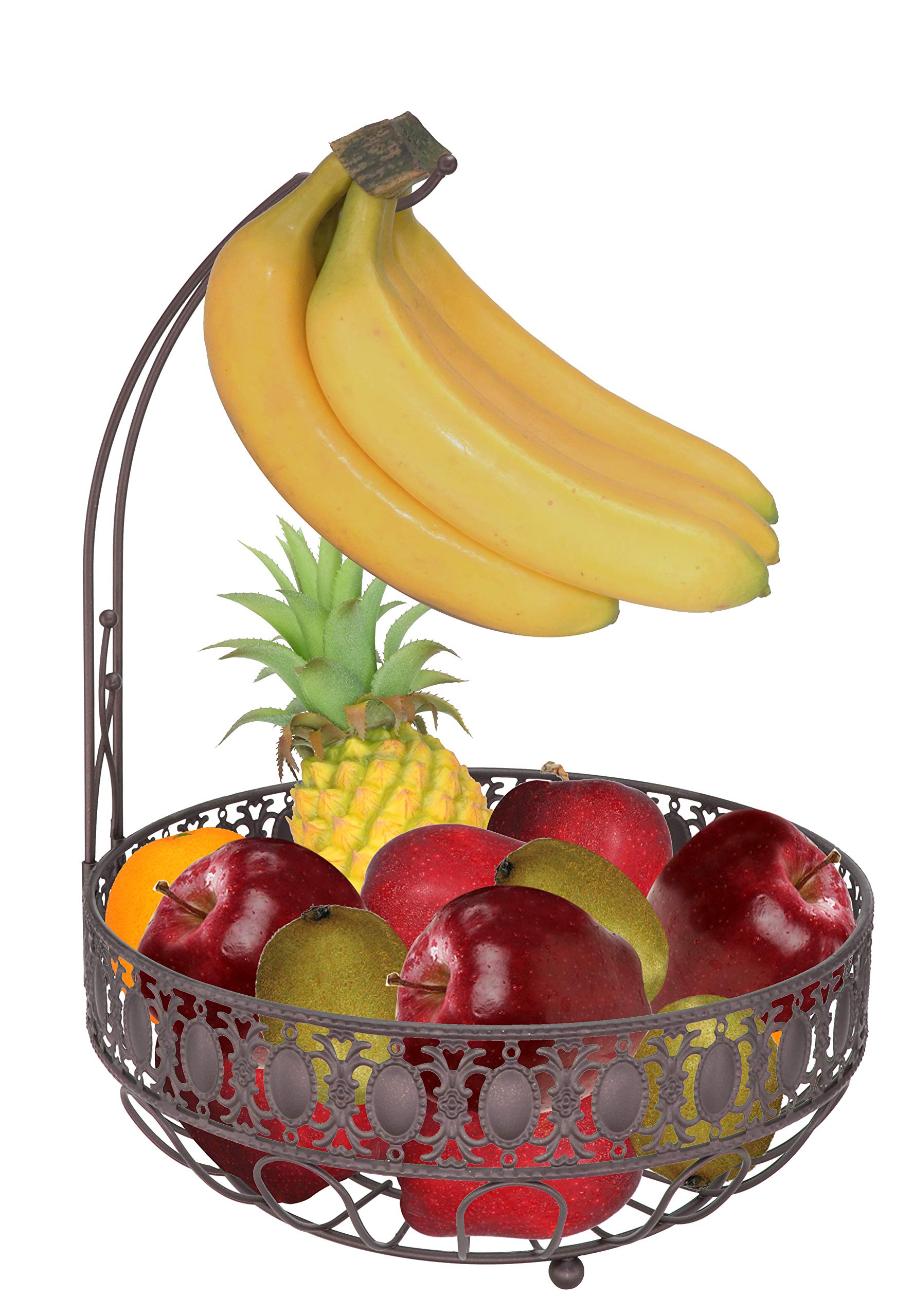 ROSYLINE Fruit basket Bowl, with Banana Hanger Suitable for kitchen, dining table decoration and storage (brown)