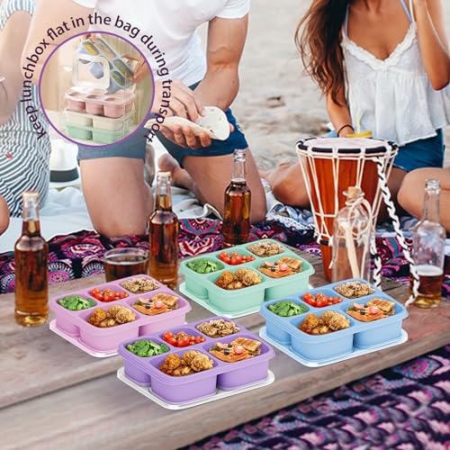 Mosville® Bento Snack Containers, 4 Pack Lunchable Container with 5 Compartments for Adults On-the-Go Meals [Portion Control], Reusable Bento Lunch Box BPA-Free