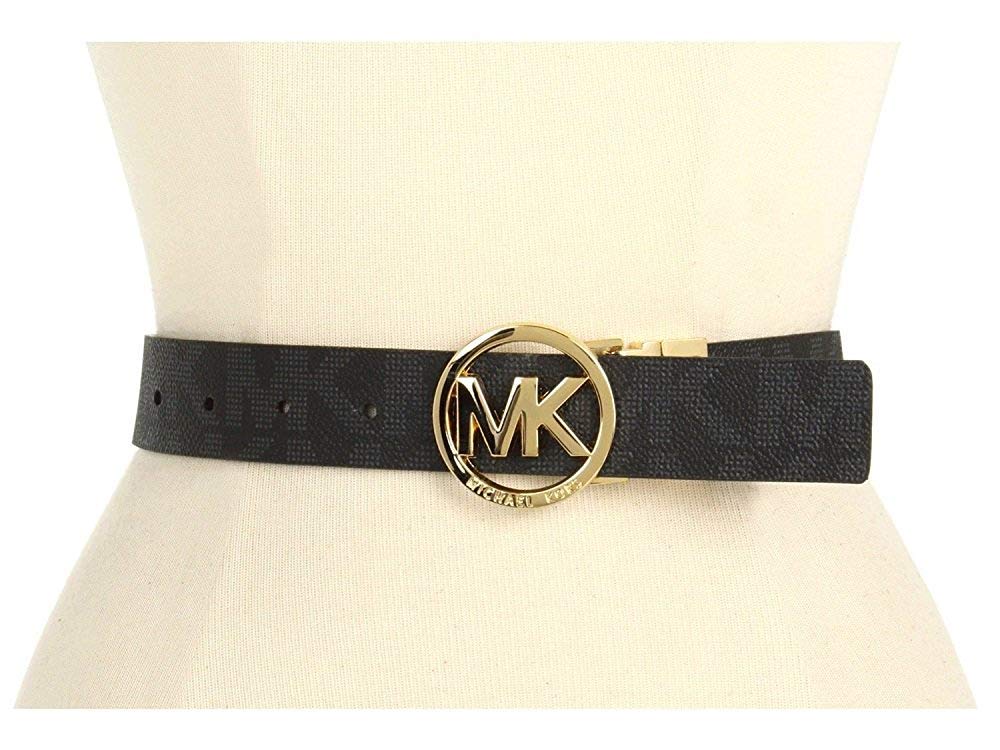 MICHAEL Michael Kors Reversible Belt with Gold-Tone MK Logo, Brown and Black, Large
