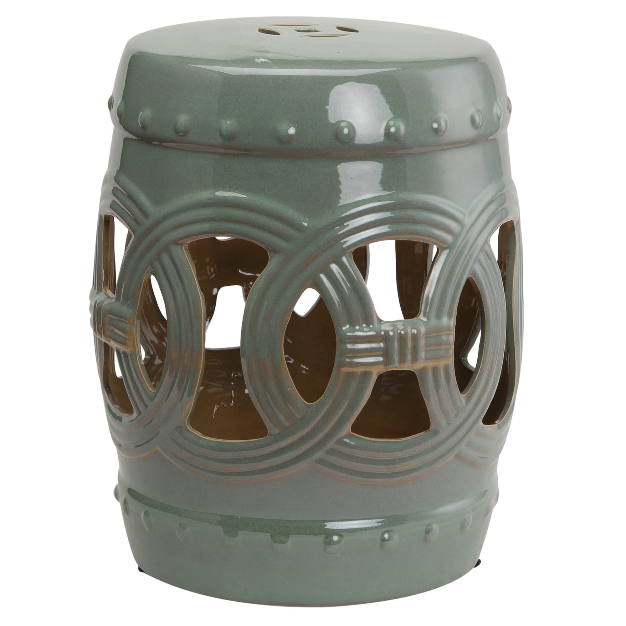 Outsunny 14" x 17" Ceramic Garden Stool with Double-Coin Knotted Ring Design & Strong Glazed Material, Decorative End Table, Home Collection, Antique Blue