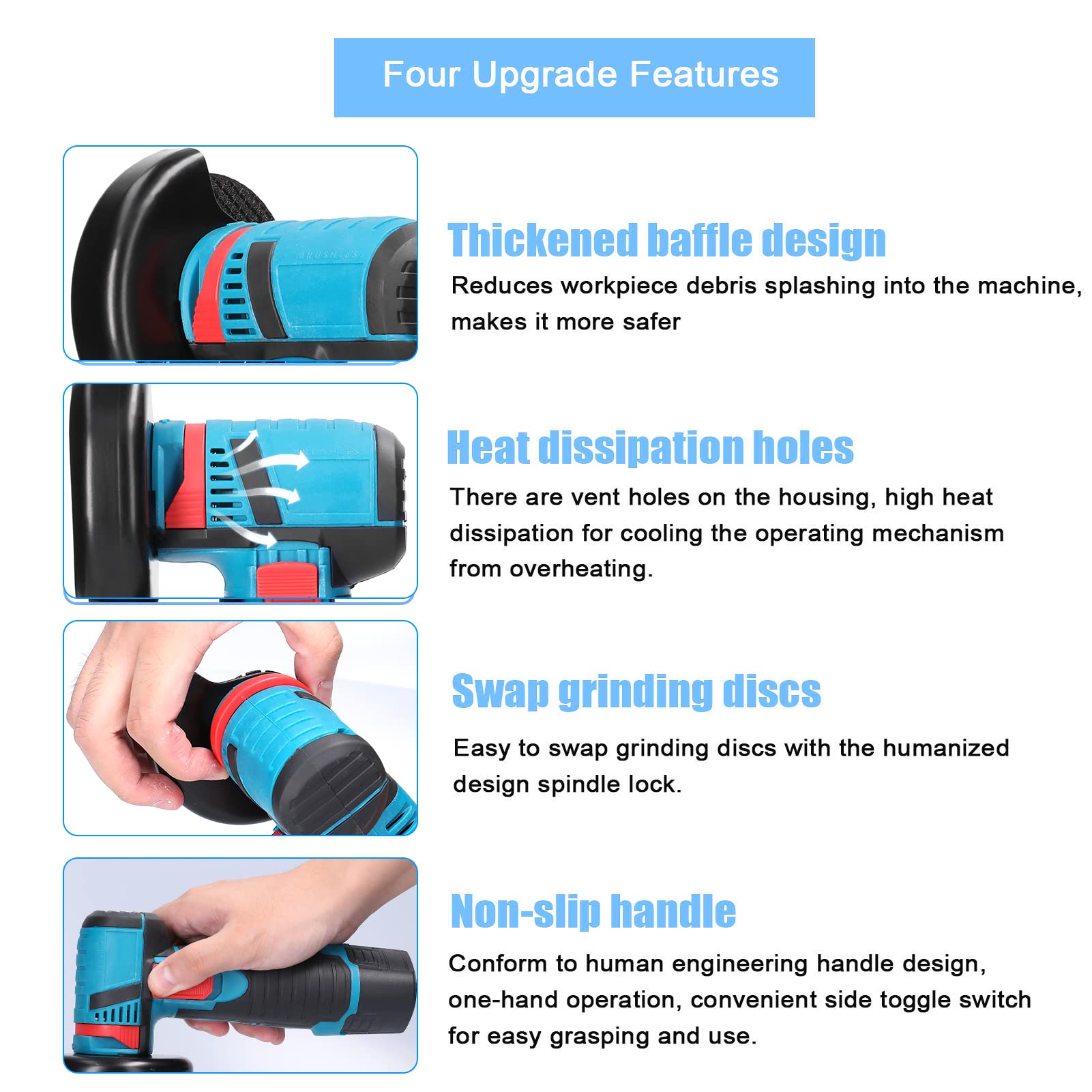Weytoll Mini Angle Grinder, 19500rpm Electric Grinding Tool Mini Grinder Handheld Cutter,with 1pcs 12V 3900mAh Battery & 2pcs Discs for Cutting Polishing Ceramic Tile Wood Stone Steel