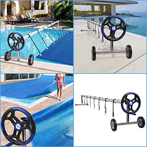 VINGLI Pool Cover Reel Set 18 FT Solar Cover Reel for Inground/Outdoor Swimming Pool Well Made Aluminum Blanket Reel Solar Cover Roller Blue