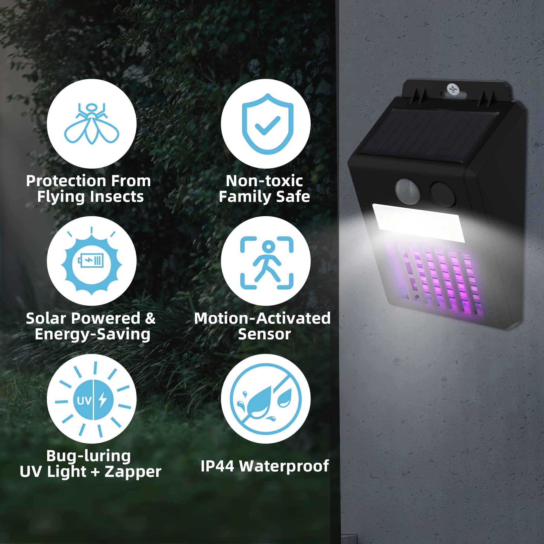 X-PEST Solar Bug Zapper, 3-in-1 Solar Mosquito Zapper Outdoor, Motion Sensor LED Lights for Illumination and Eliminate Gnats, Bugs, Moths, Mosquitoes, 2 Pack Mosquito Killer Trap for Outdoor Use