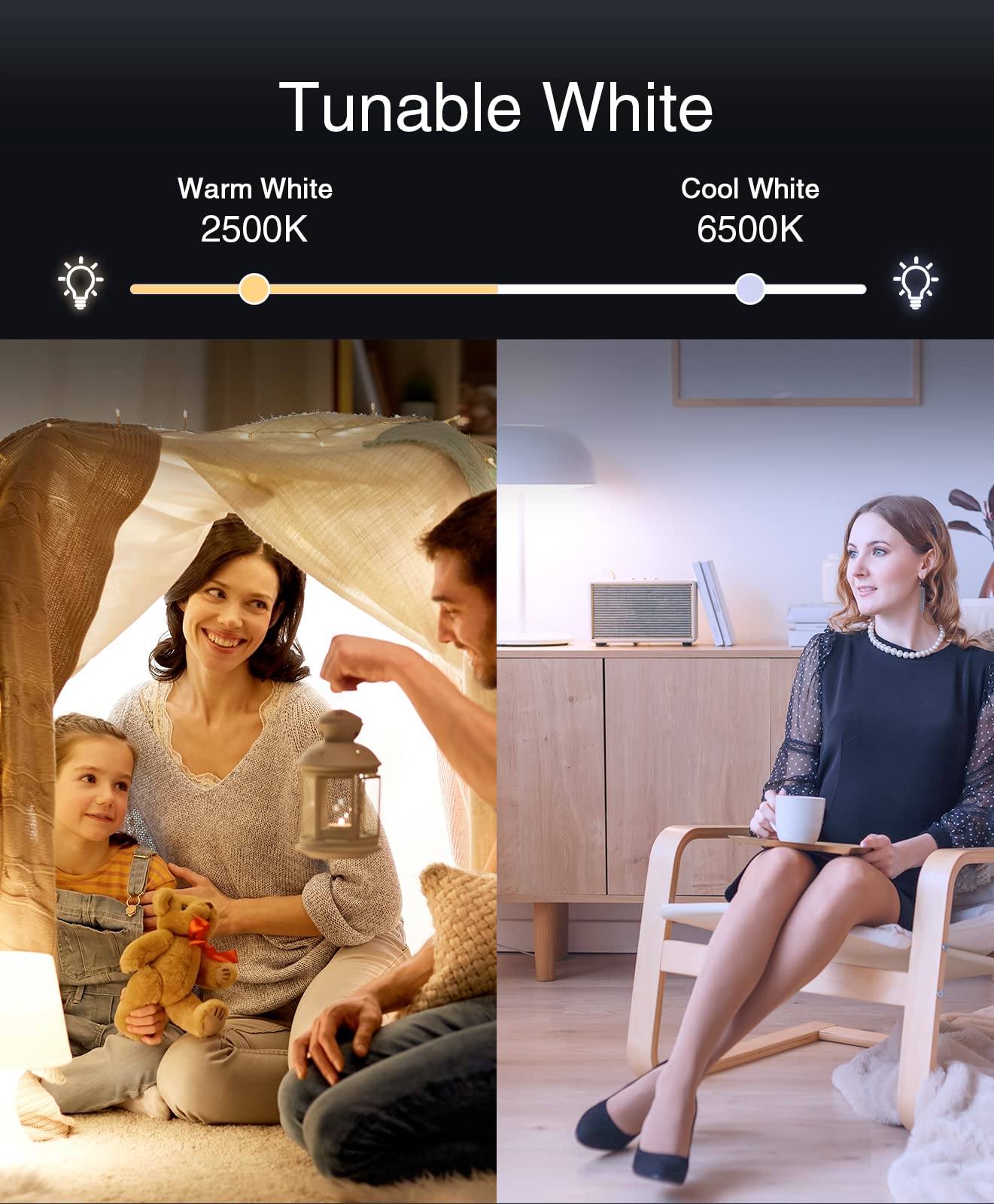 Smart Light Bulb, E26 A19 WiFi Bulb Compatible with Alexa and Google Home, Dimmable 800 Lumens LED Light Bulbs, 2700K Warm White to 6500K Daylight Tunable, App Go_sund Control, No Hub Required, 4 Pack
