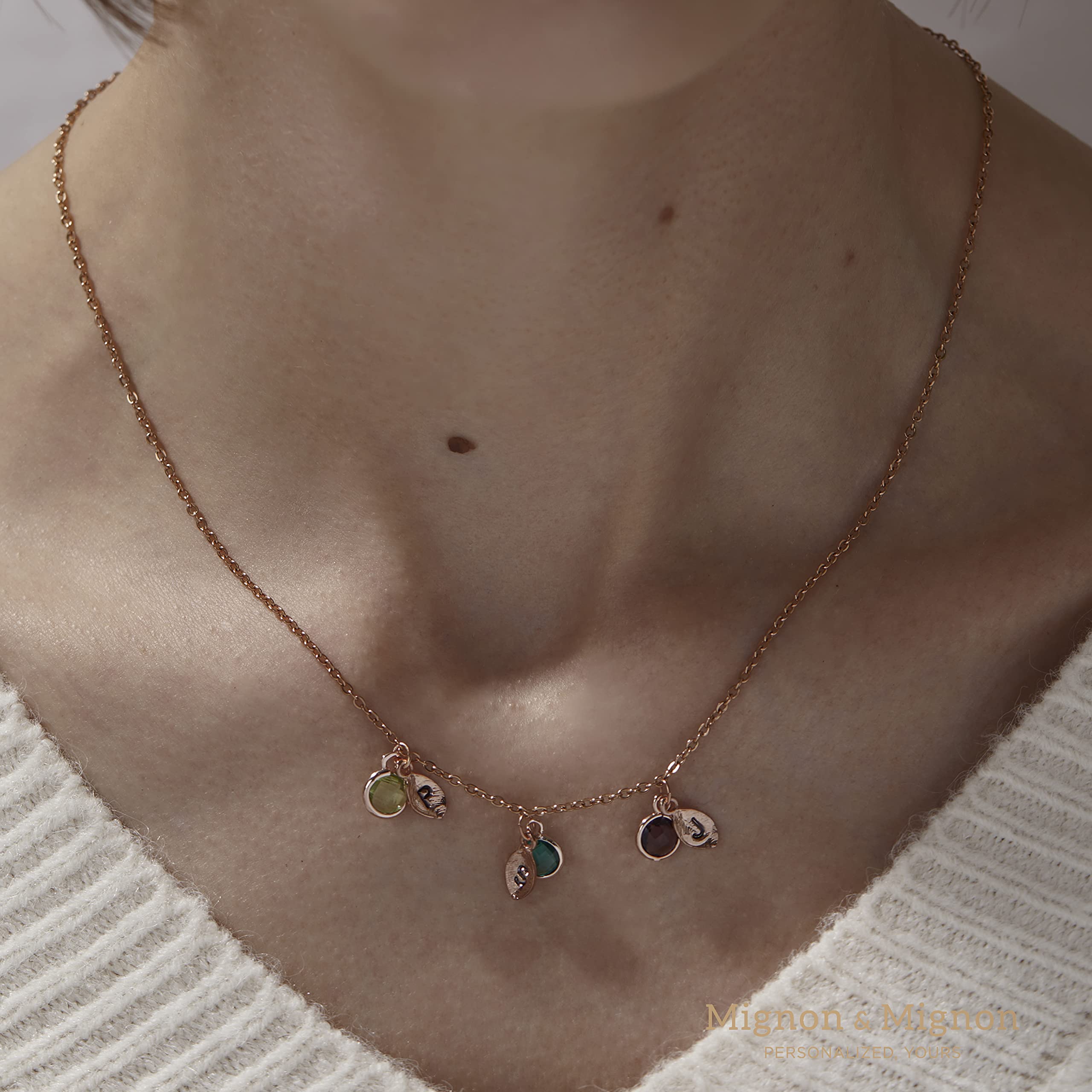 MignonandMignon Birthstone Personalized Initial Necklace Mother's Day Gift from Daughter Customized Jewelry May Birthday Friends Family Birth Stones For Grandma - BSN-H-L-D