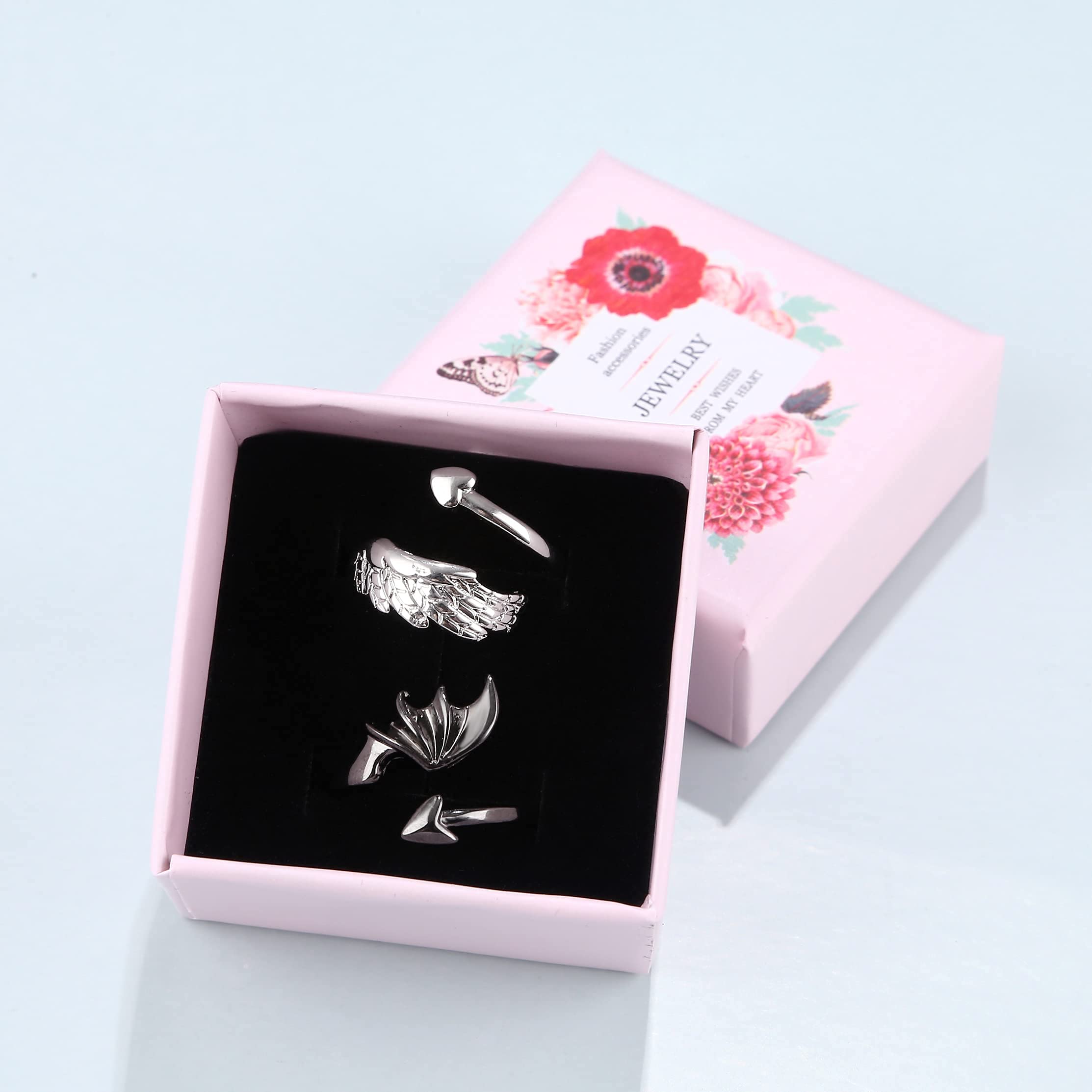 NoveltyShopFun Angel Devil Matching Rings Promise Rings for Couples Friends Open Couple Wrap Rings Adjustable Jewelry Gift for Him Her (2 Rings)