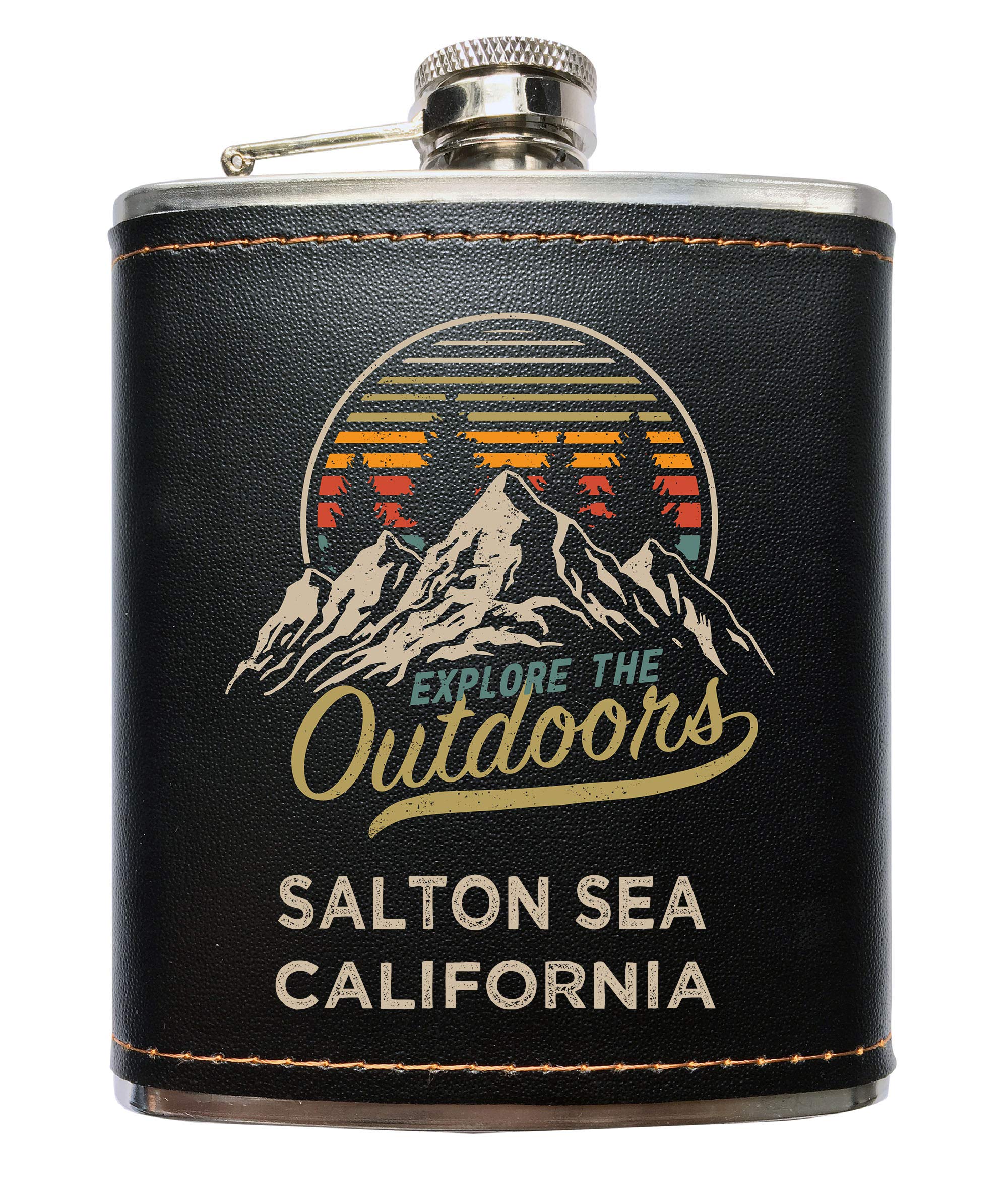 R and R Imports Salton Sea California Explore the Outdoors Souvenir Black Stainless Steel 7 oz Flask