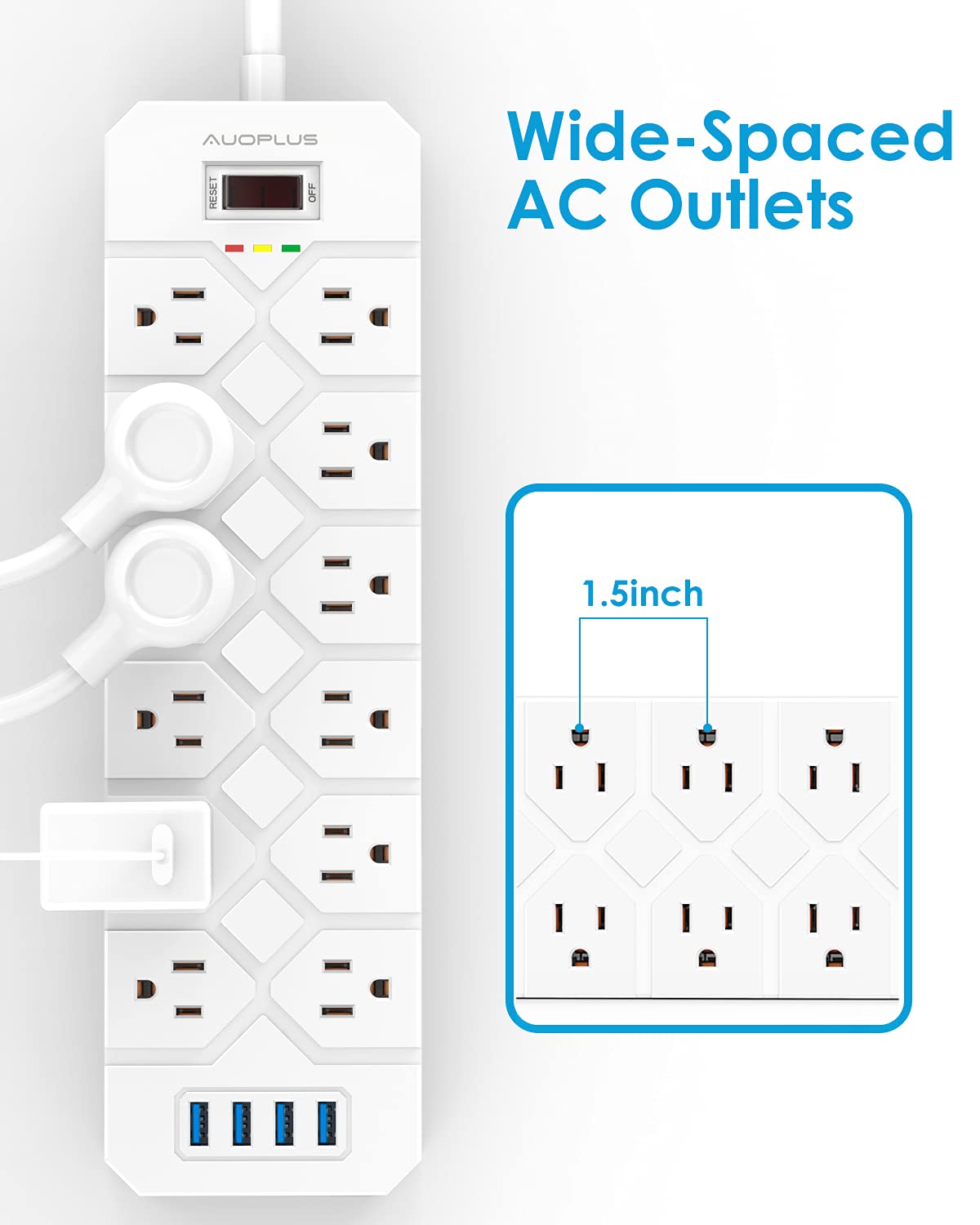 Power Strip Flat Plug, AUOPLUS Surge Protector with 12 Outlets and 4 USB Ports, 6.6 Feet Long Extension Cord (1875W/15A/3400 Joules), Mountable Power Strips for Home, Office, Dorm Essentials