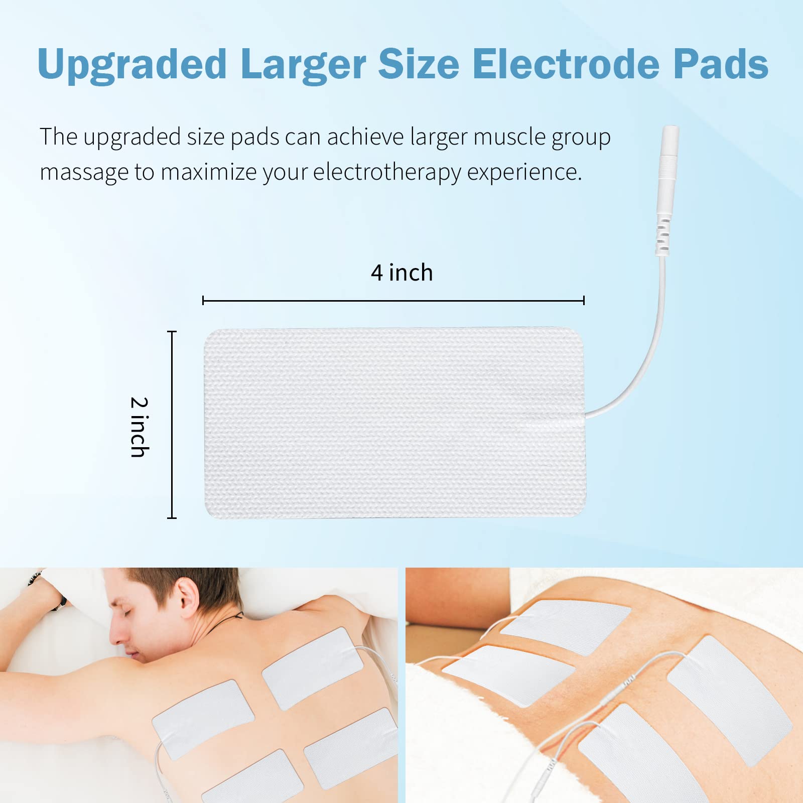 TENS Unit Replacement Pads 10 Pcs 2''x4'' Large Electrode Patches with Upgraded Self-Adhesive and Non-Irritating Design, Reusable 35 Times for Electrotherapy, Compatible with AUVON TENS, TENS 7000