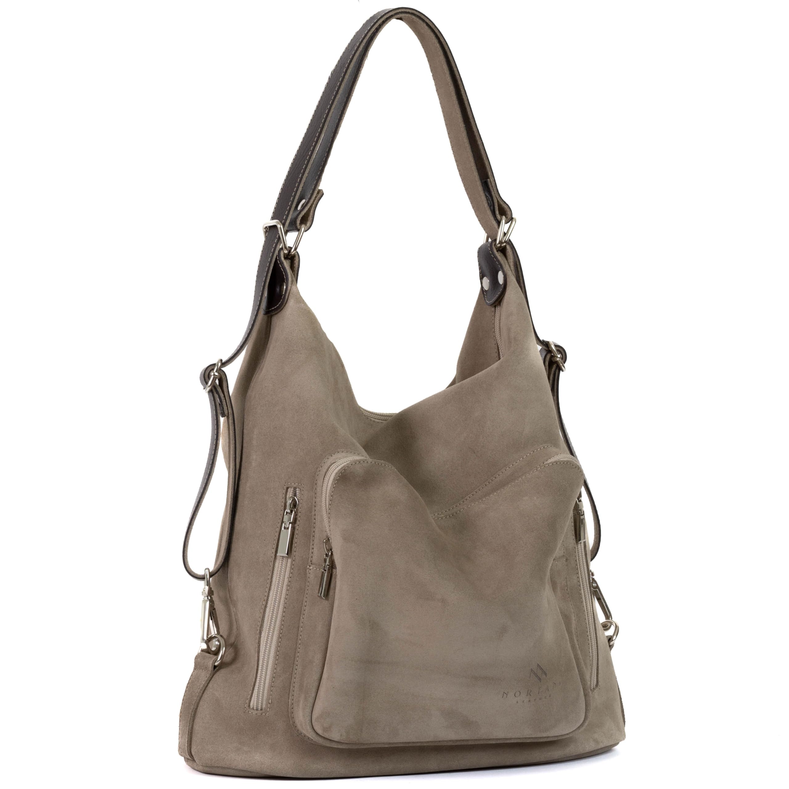 Women Leather Backpack/Purse - Handmade Convertible Hobo Shoulder Bag from Genuine Suede Leather