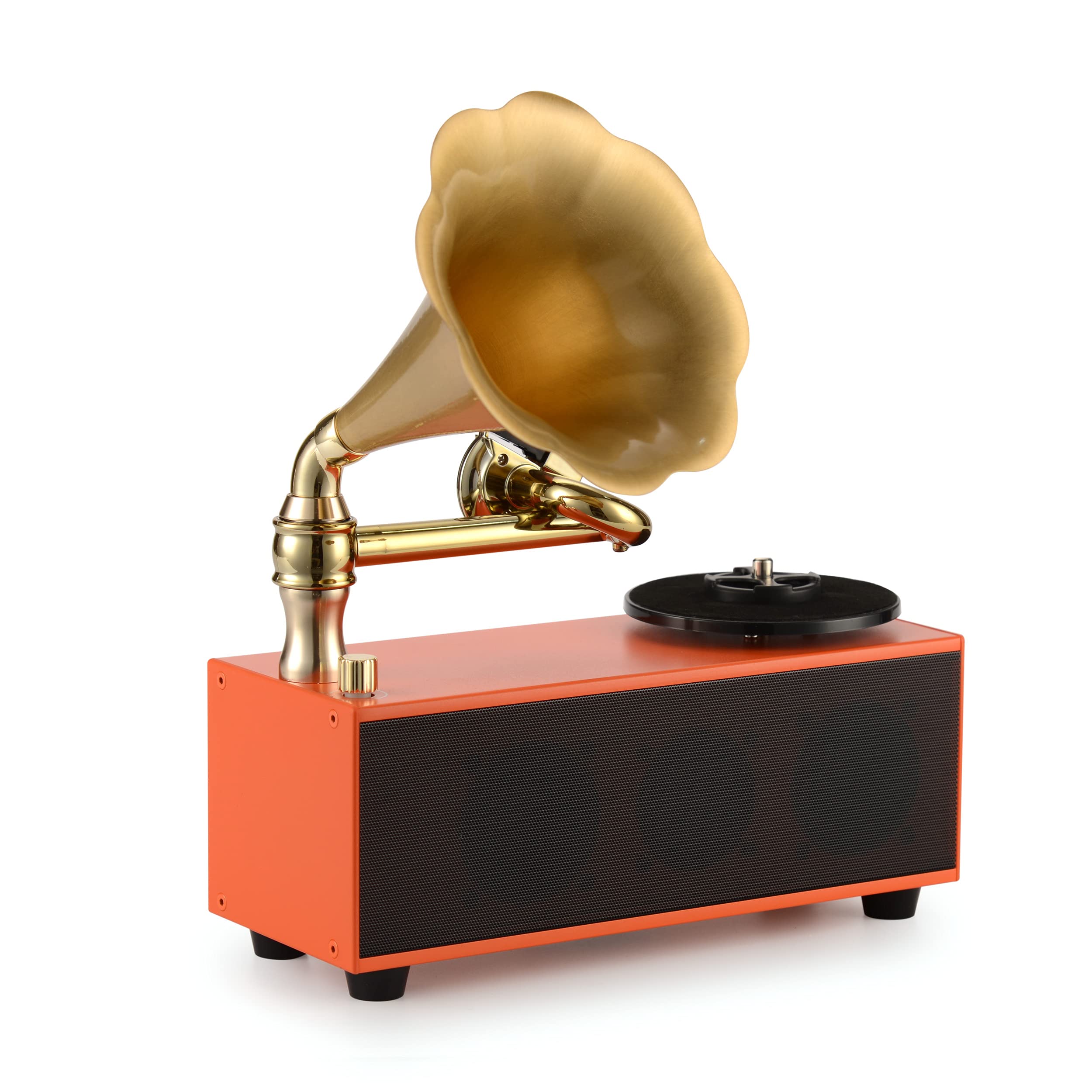 Mini Vinyl Record Player with Classic Yet Modern Design, 2 Built-in Stereo Speakers with Bluetooth Function for Entertainment and Home/Office Decoration (Orange)